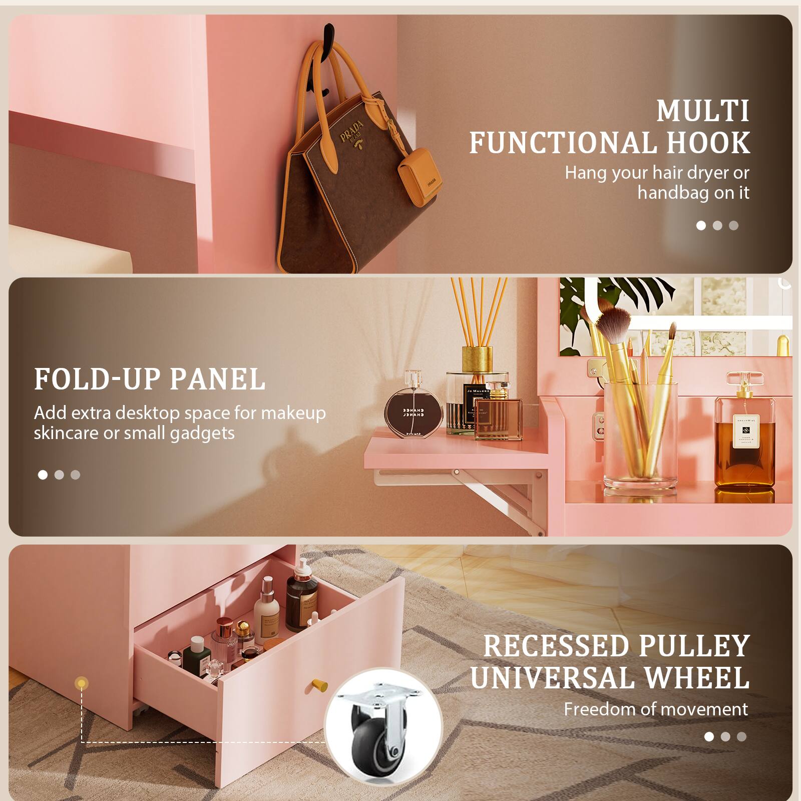 CloudRest Pro Makeup Vanity Desk Small 3 in 1 Vanity Table with Storage ...