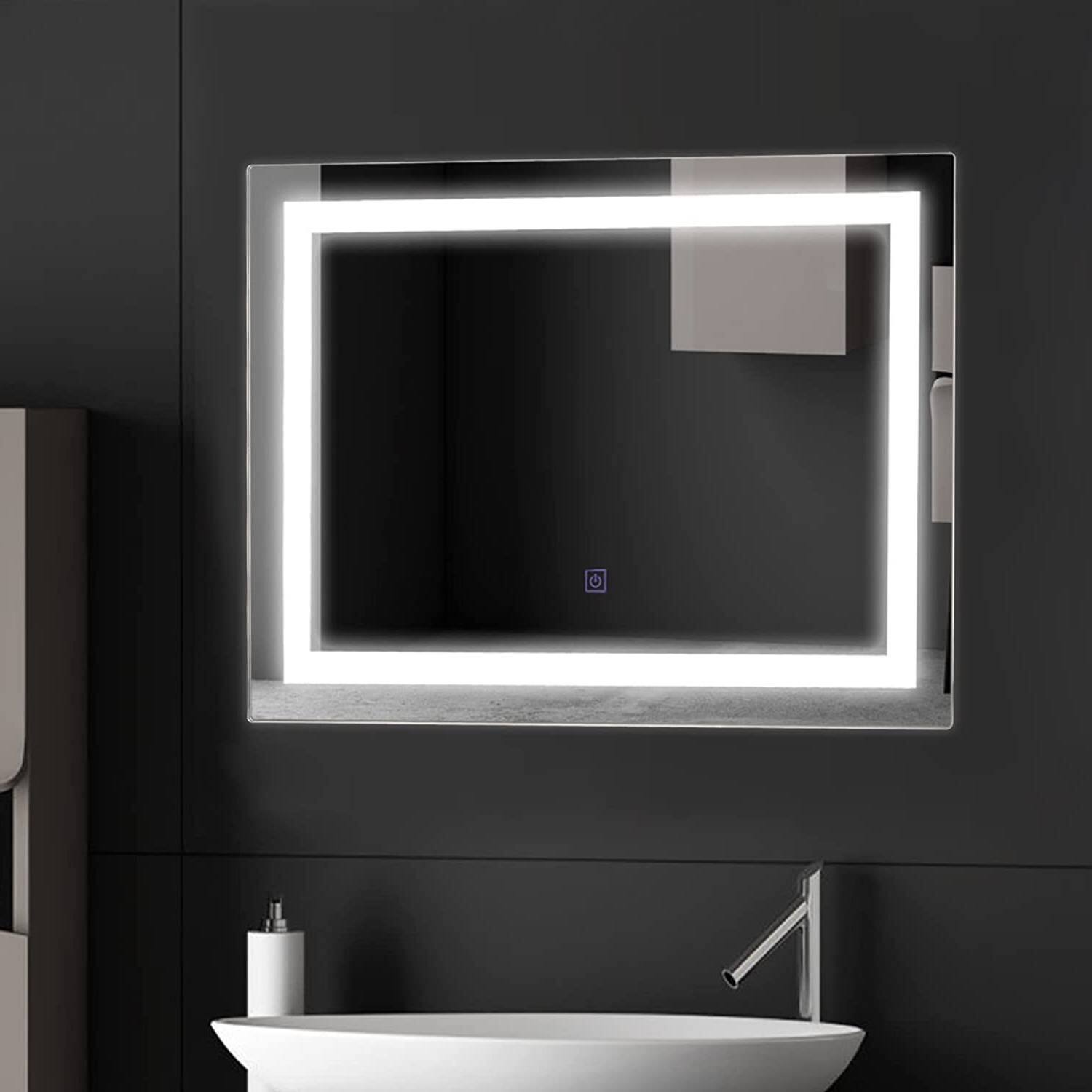Hivvago Modern LED Lighted Mirror Dimmable Wall Mounted Bathroom Vanity 27 x 20 inch Silver ...