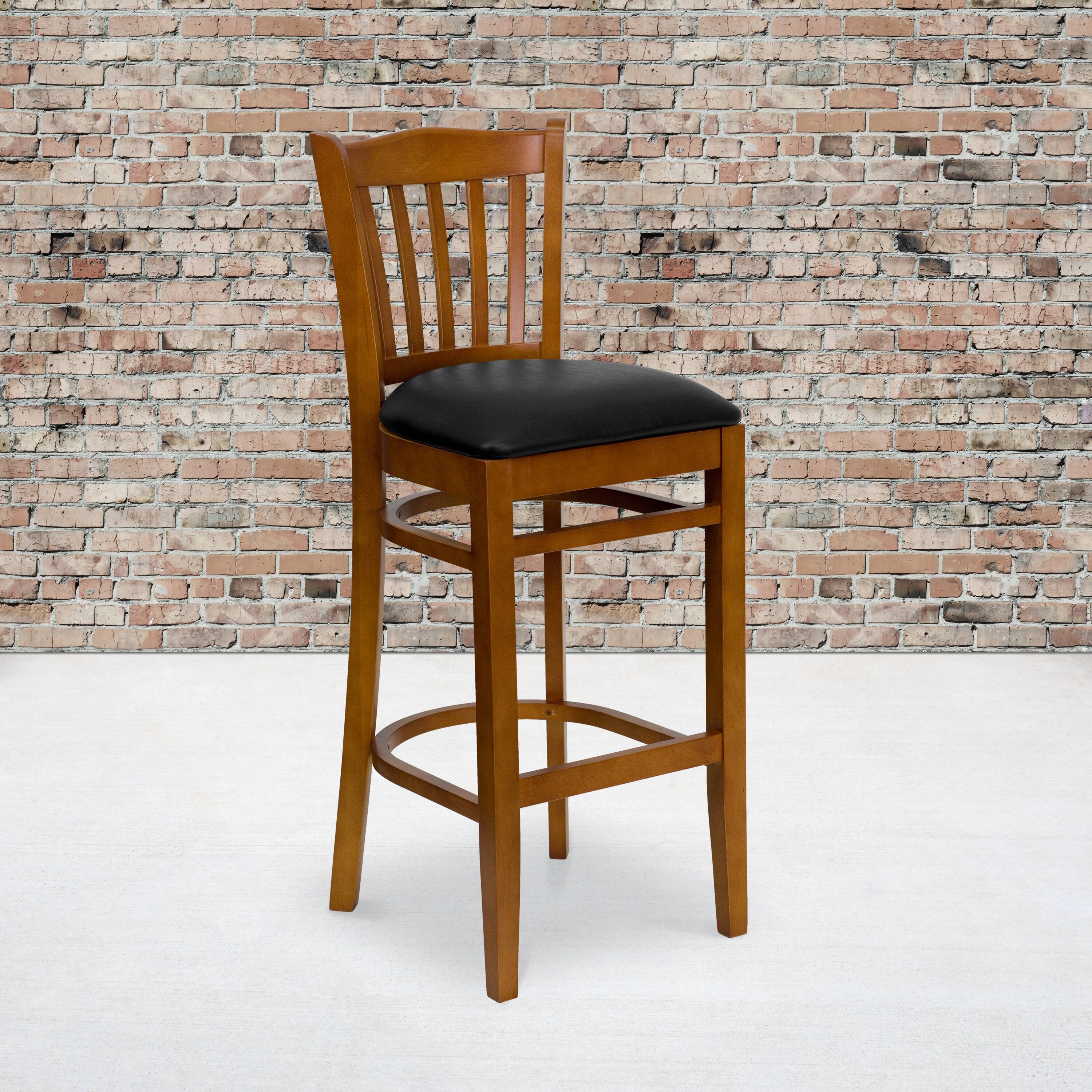 Emma + Oliver Vertical Slat Back Wooden Restaurant Dining Barstool ...