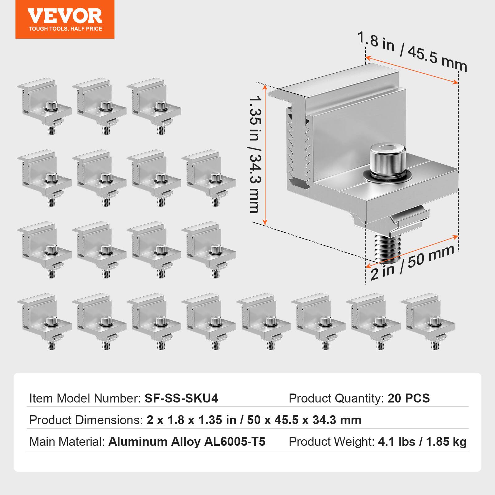 VEVOR Solar Panel Z Mounting Brackets, 35 50mm Adjustable Solar Panel ...