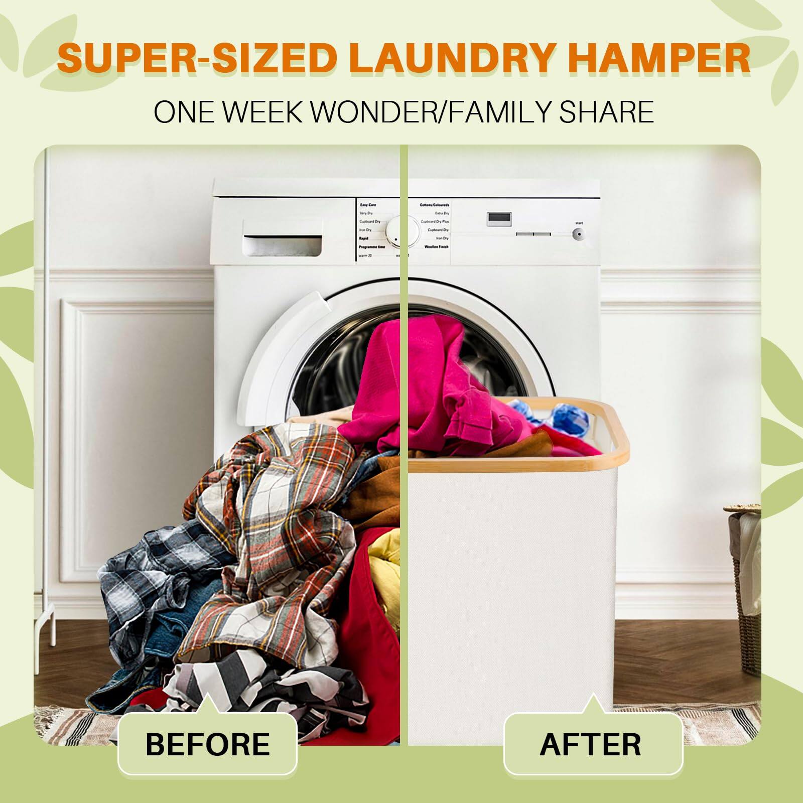 JETRANSPORT Laundry Hamper 3 Section 145l Dirty Clothes With Lid Extra ...