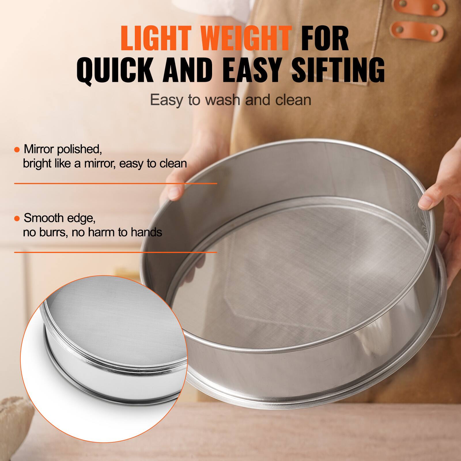 VEVOR Flour Sieve Fine Mesh, 150 Mesh Flour Sifter, 304 Stainless Steel ...