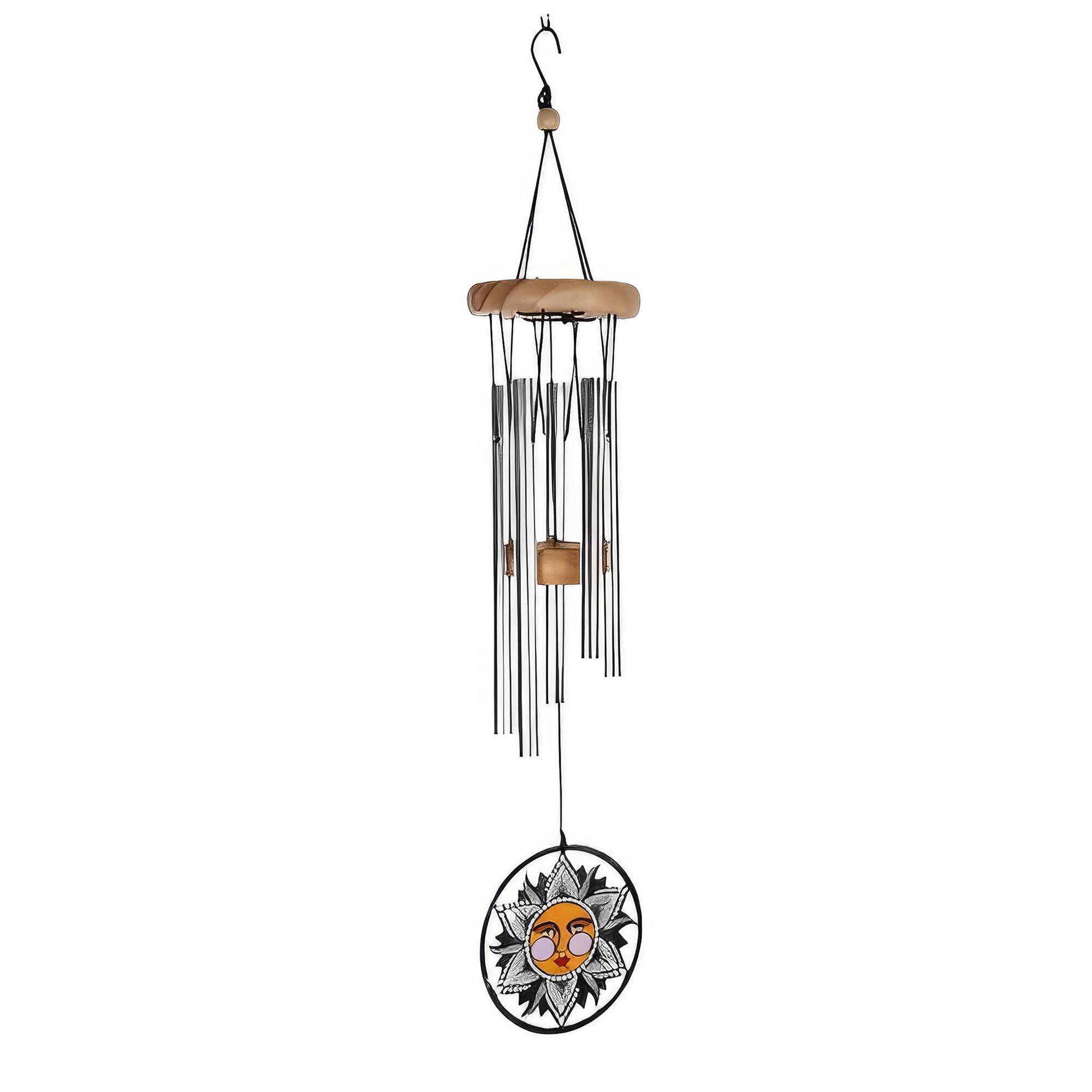 FC Design 20" Long Mini Sun Face Wood Top Wind Chime Outdoor Patio or ...