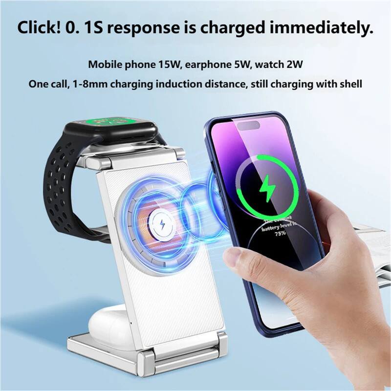 SKRAN MagSafe Foldable Stand with Charging Port 3 in 1 Wireless Charger ...