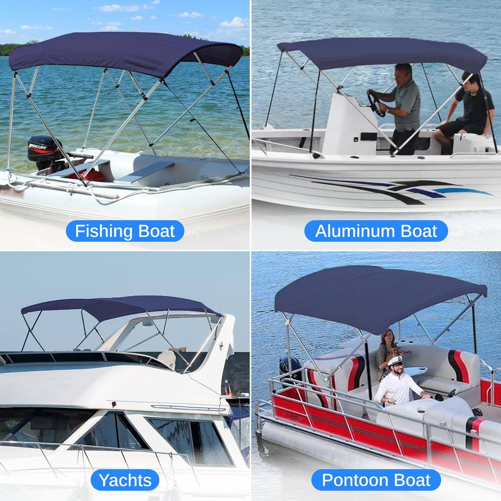 SereneLife 4 Bow Bimini Top Boat Cover with 1" Aluminum Frame, Front ...