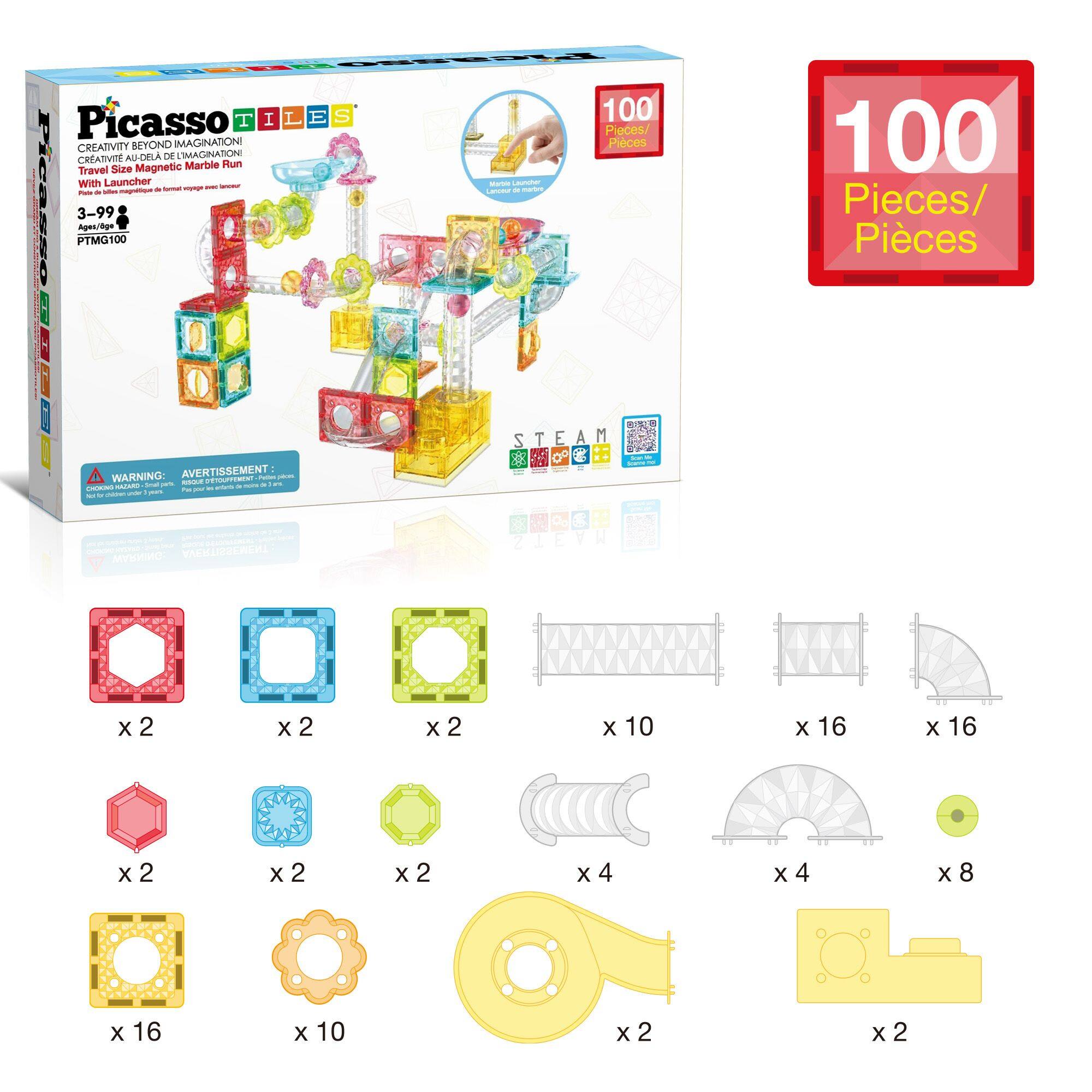 PicassoTiles PICASSO TILES Marble Run Magnetic Tiles for Kids, 100PCS ...