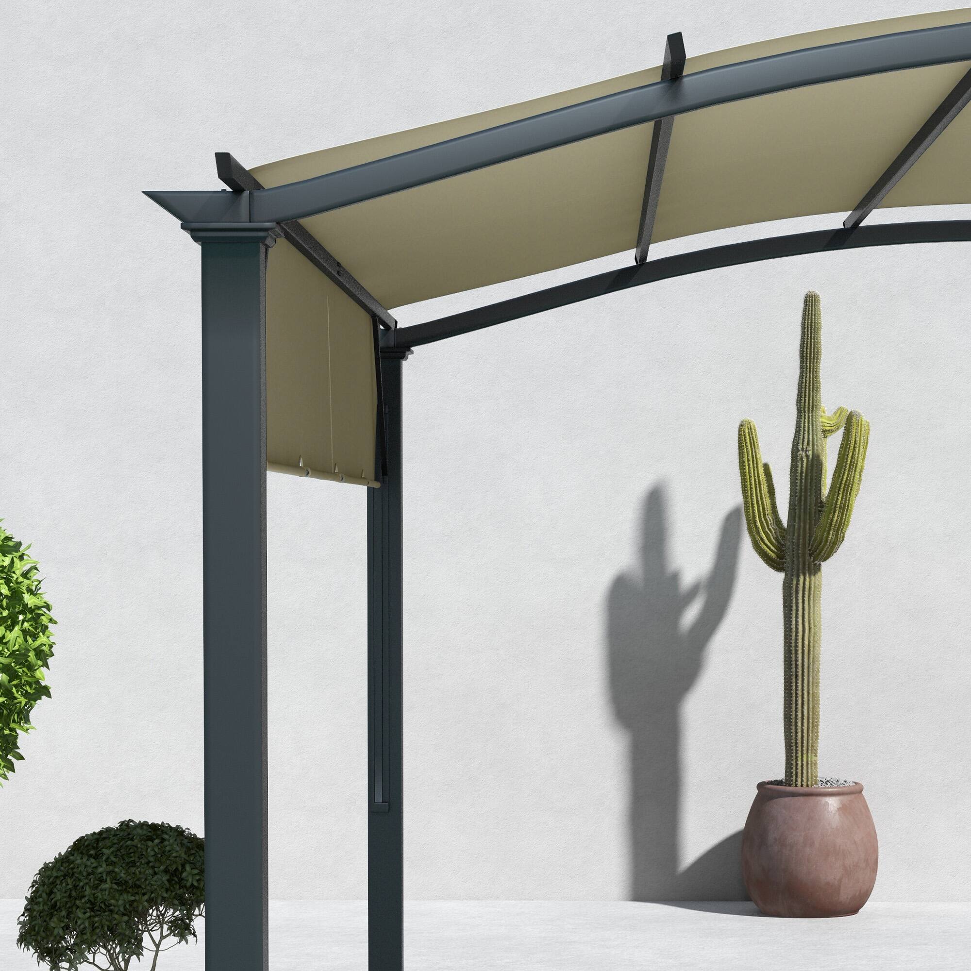 Outsunny 11' x 11' Outdoor Retractable Pergola Canopy, Arched Sun Shade ...
