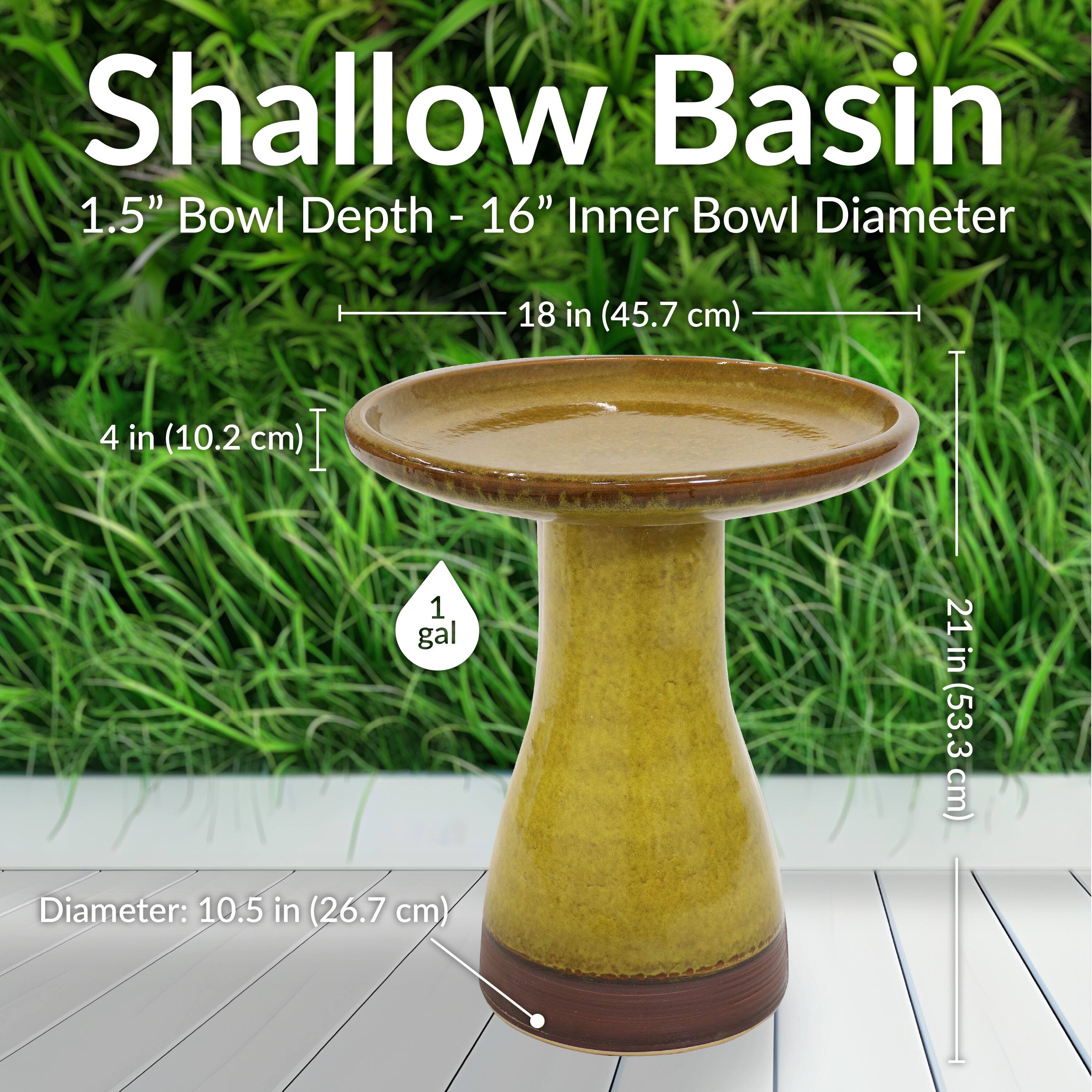 Sunnydaze Duo Tone Outdoor Glazed Ceramic Bird Bath 21 in Cognac Yellow ...