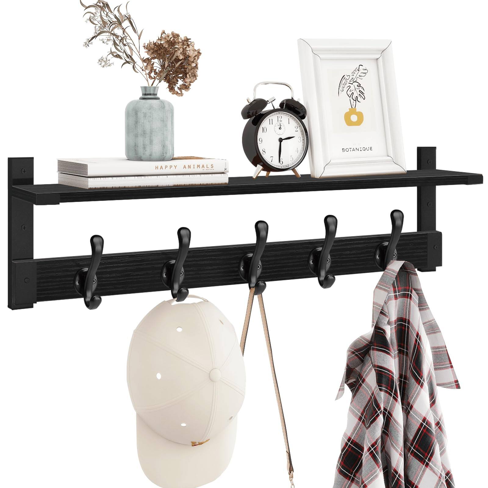 Inch HM 1810 - Coat Rack Wall Mount Long Shelf With Hooks Wood Entryway ...