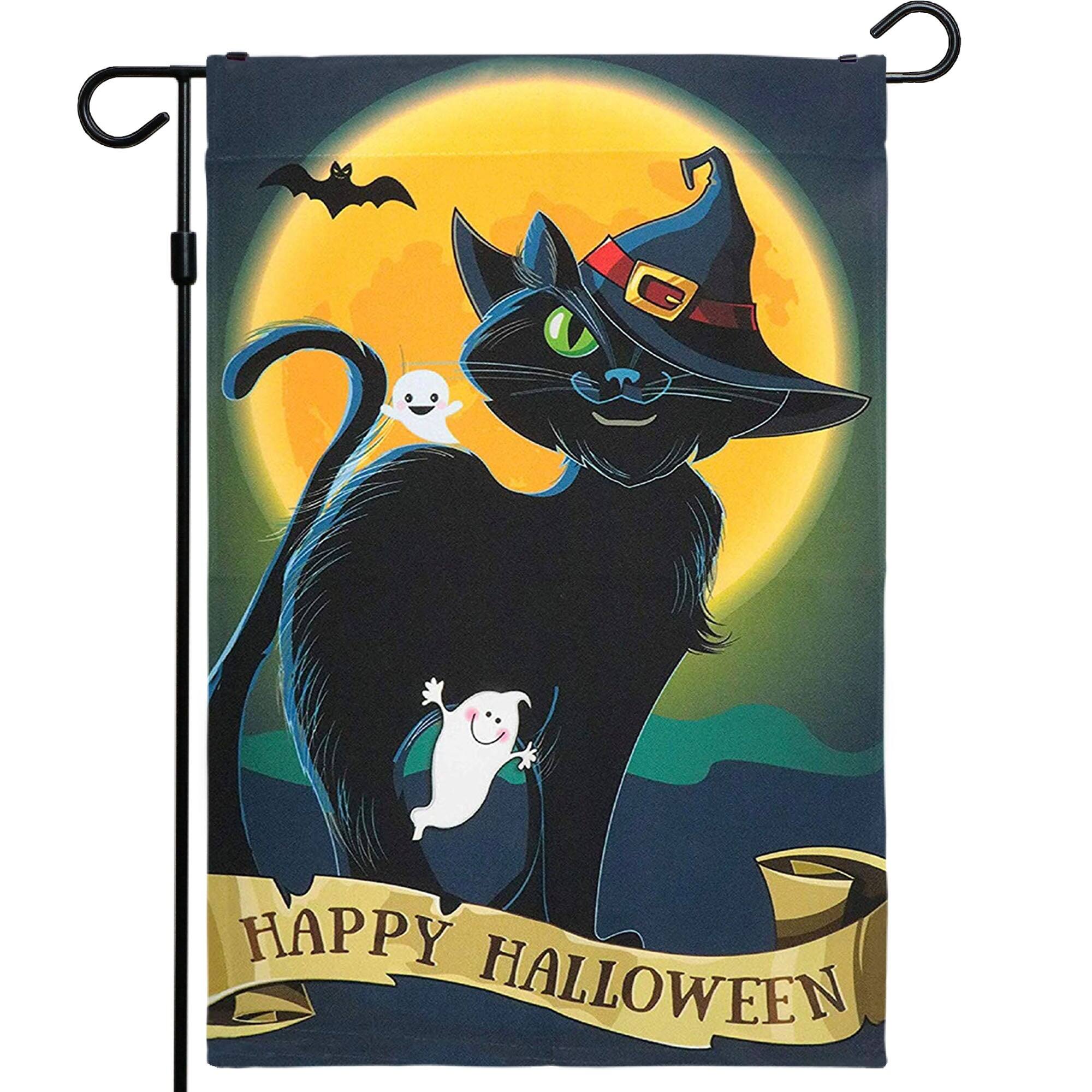 G128 Halloween Garden Flag Black Cat Happy Halloween Quote 150D ...