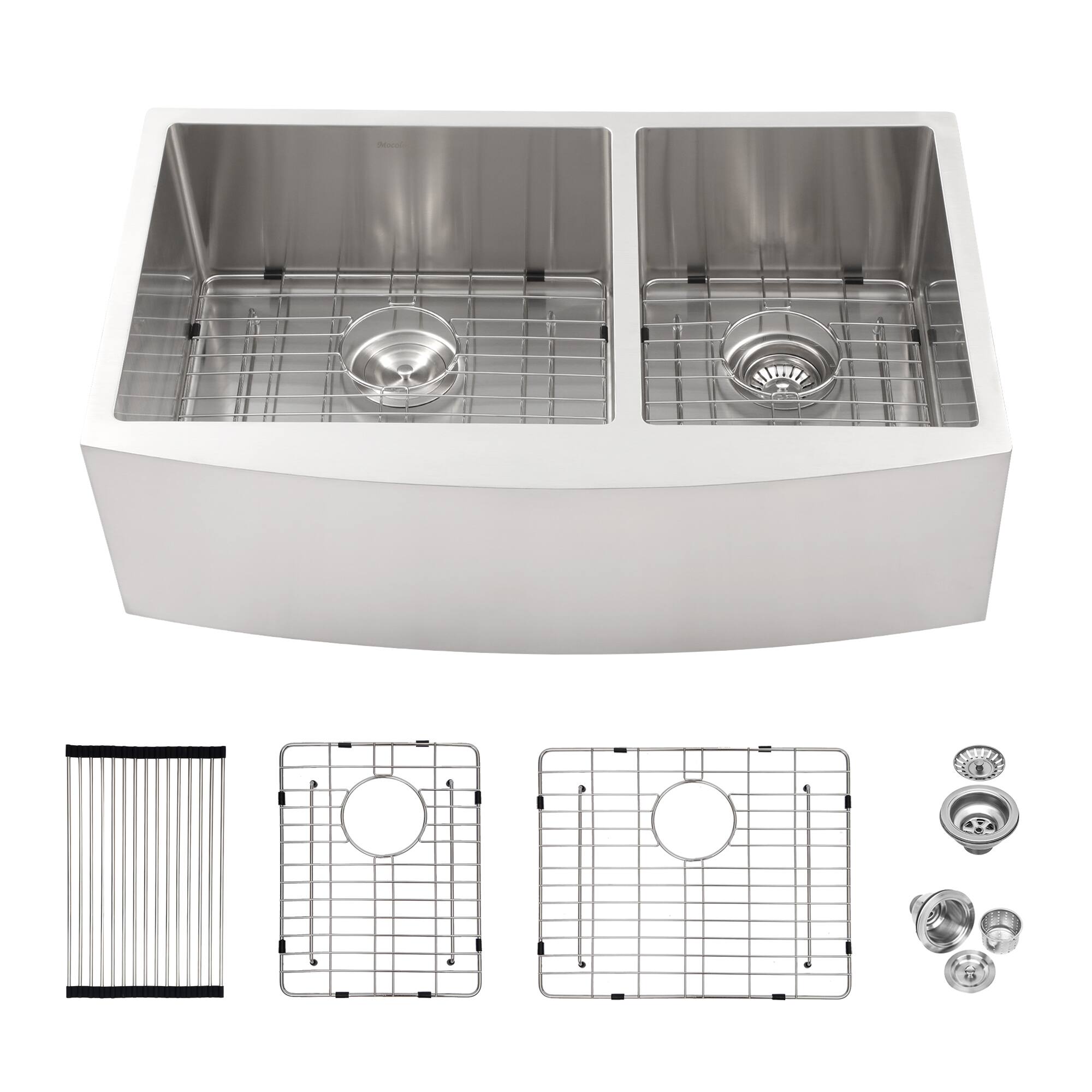 APRILSOUL Double Bowl 60/40 Farmhouse Sink 33 x 21 x 10in Stainless ...