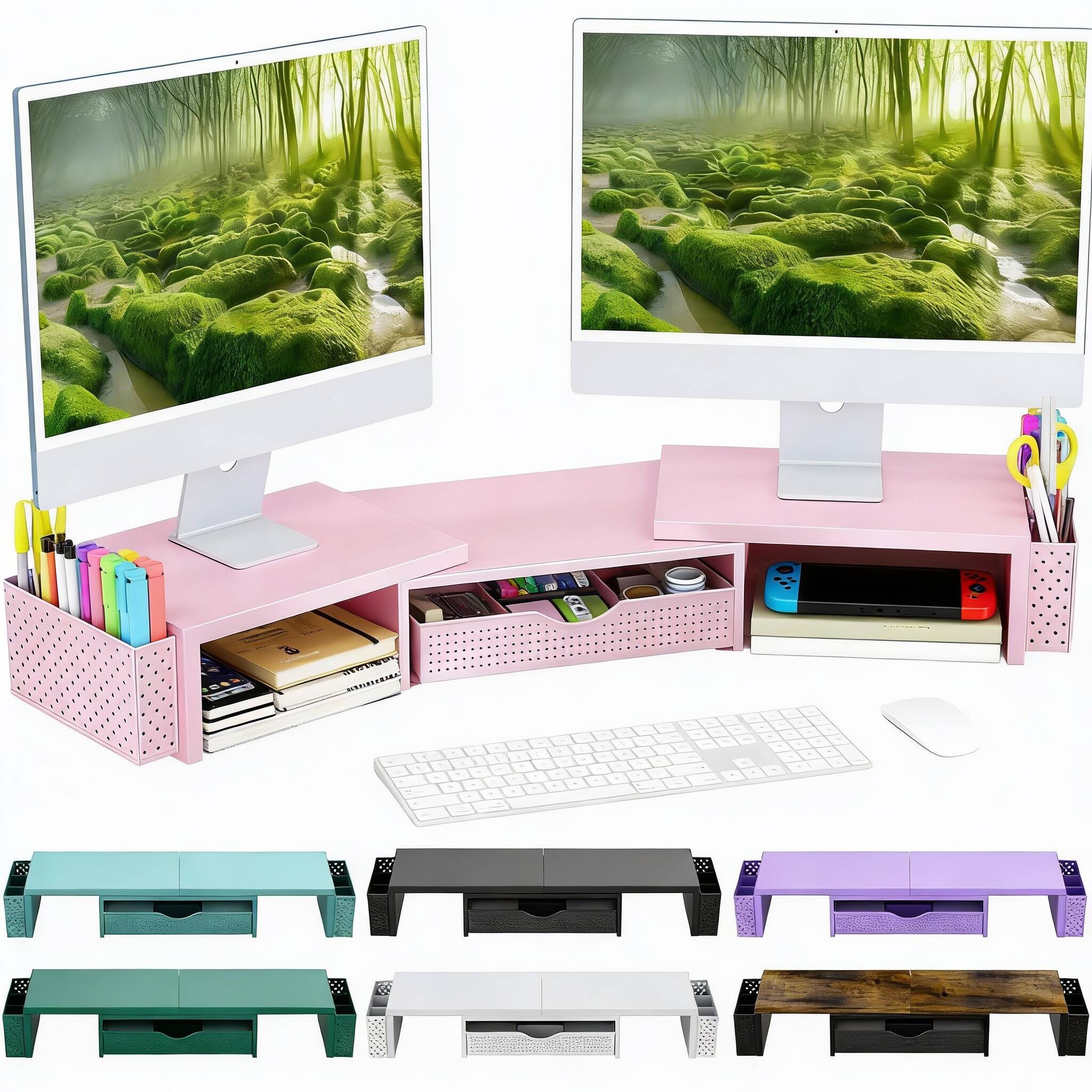 Frangdom 27.6 40.6"Metal Monitor Stand Riser with Drawer 2 Pen Holders ...