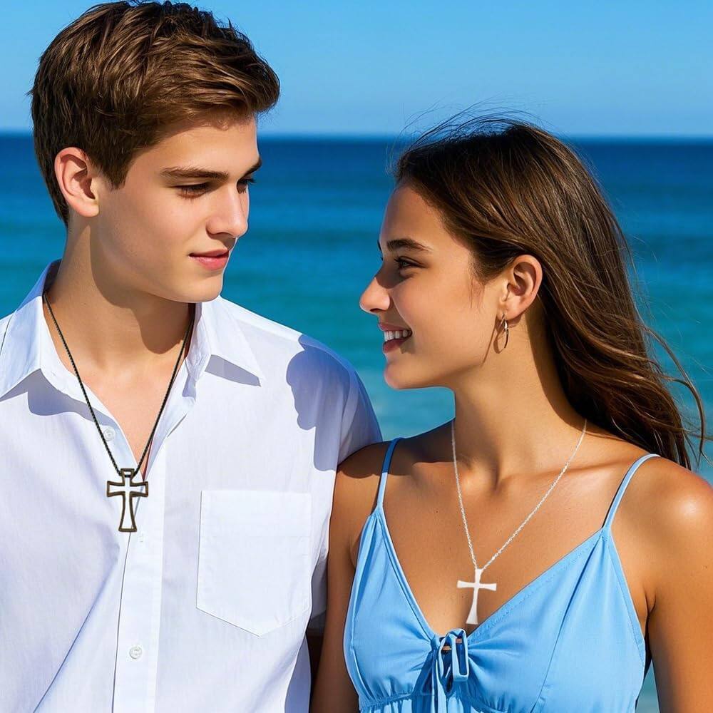 Live At Space Matching Cross Necklace Set Stainless Steel Gothic Couple ...