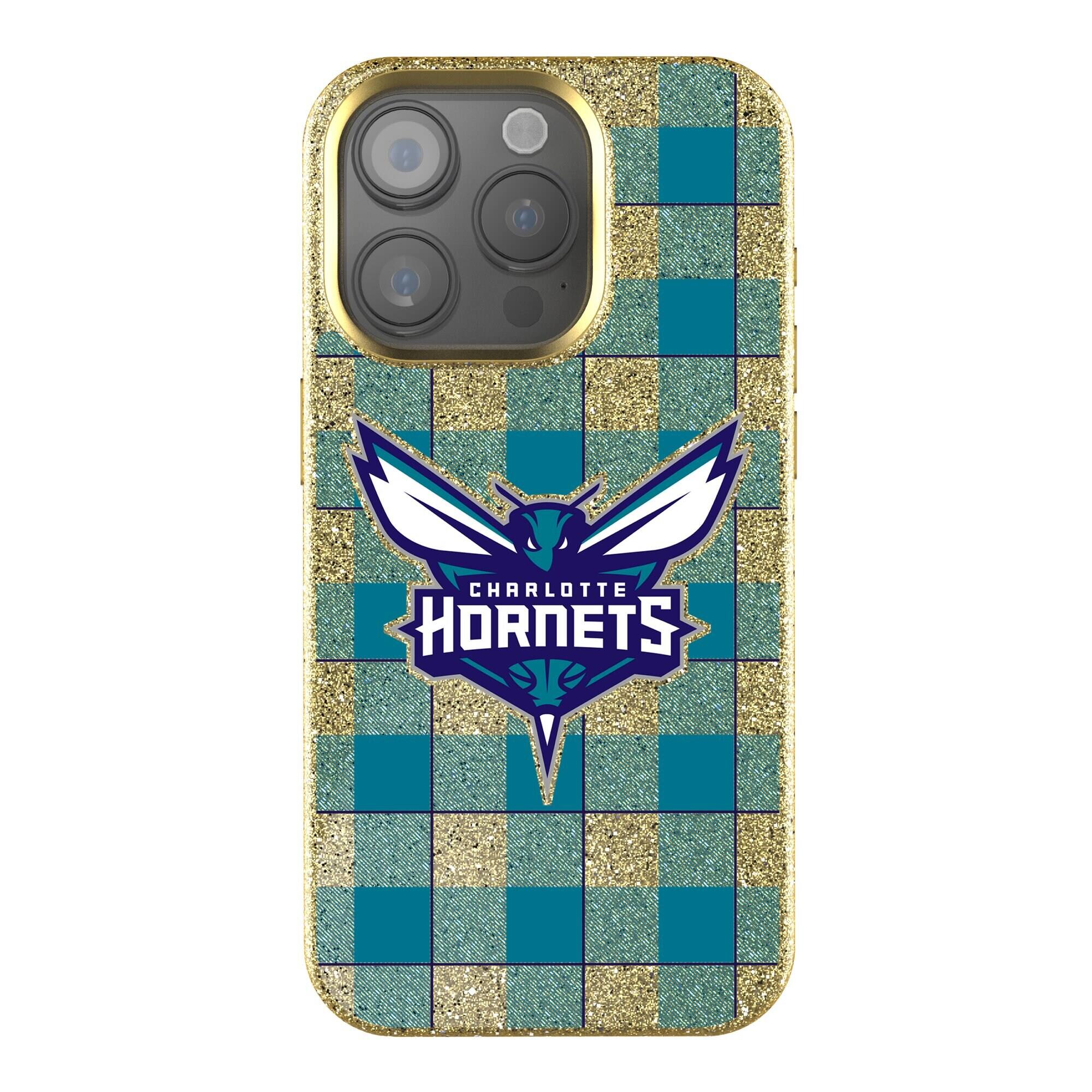 Keyscaper NBA Charlotte Hornets Plaid Bling iPhone Case 15 Pro Max Gold ...