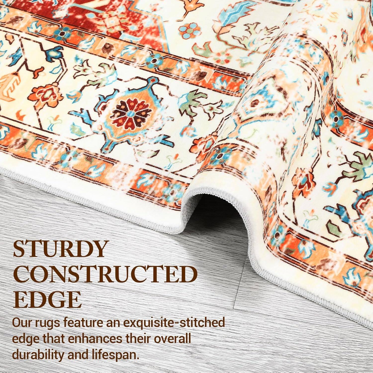 Jojoka 8x10ft Washable Vintage Area Rug, Foldable Accent Carpet ...