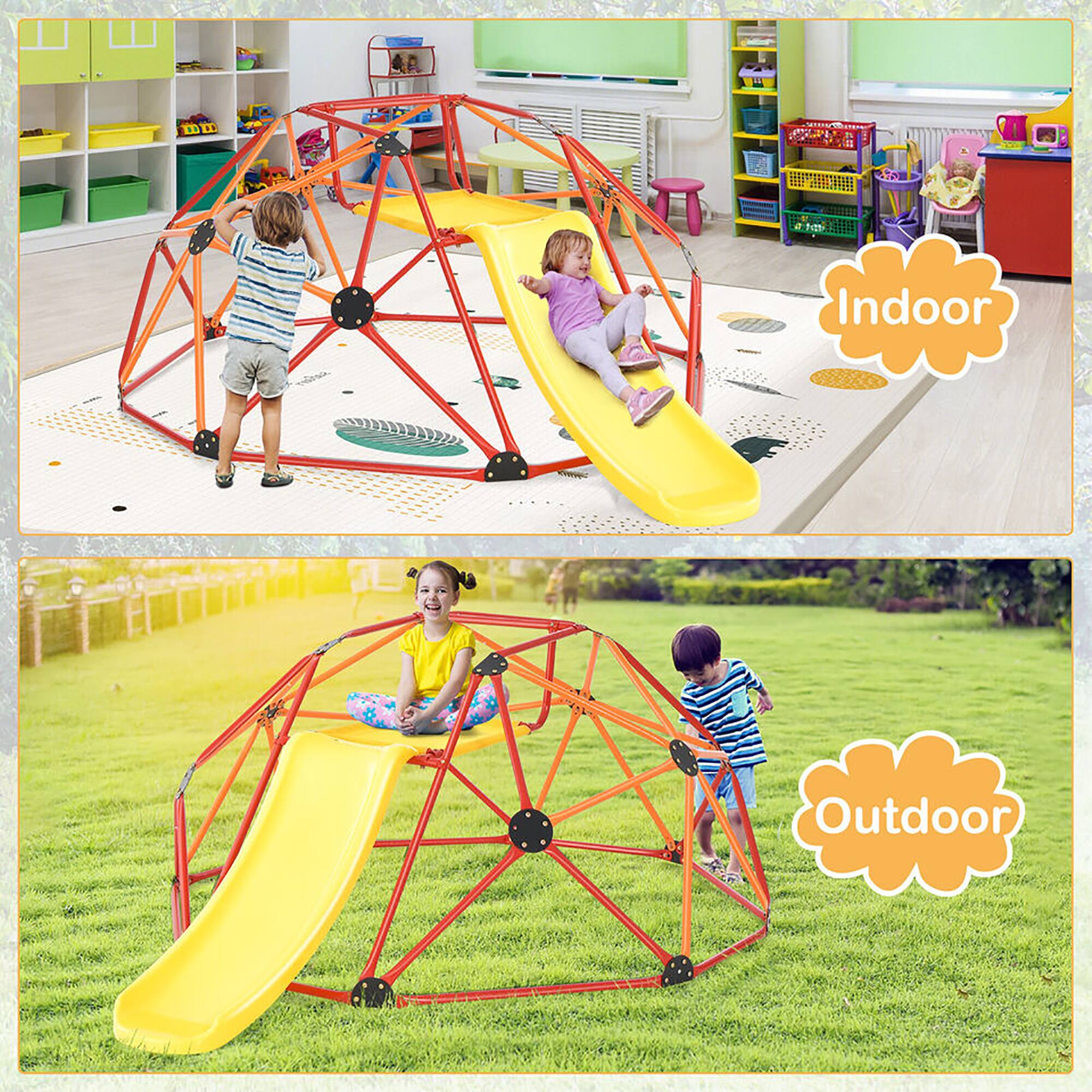 Gymax 8FT Climbing Dome w/ Slide Outdoor Kids Jungle Gym Dome Climber ...