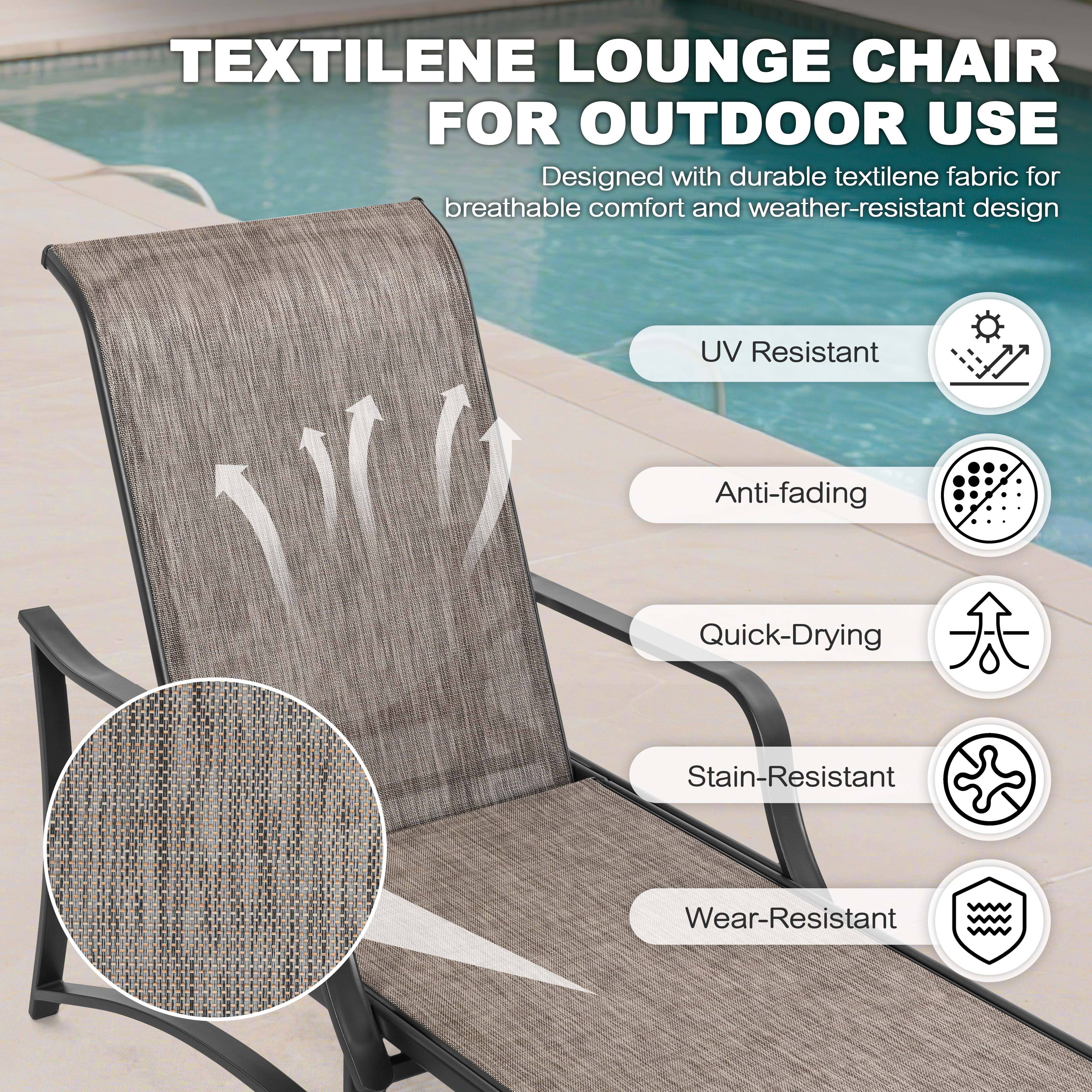 Nuu Garden 3 Piece Patio Chaise Lounge Set, Textilene Patio Chaise ...