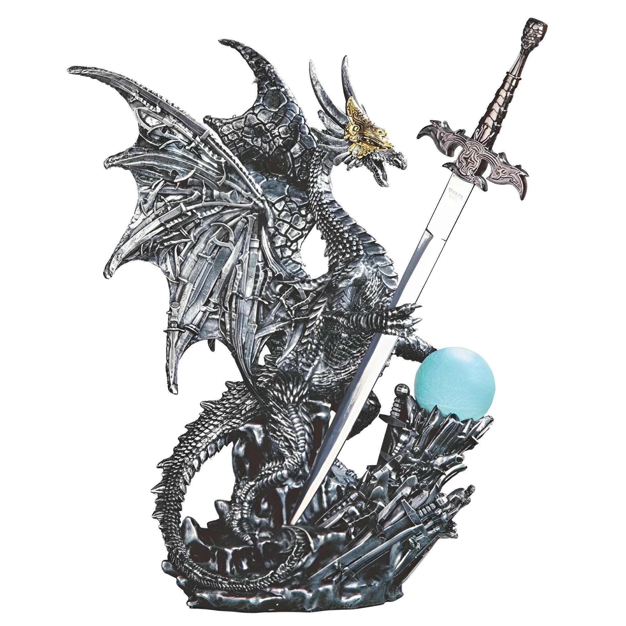 FC Design 14.5"H Armor Dragon with Sword LED Figurine Statue Computer ...