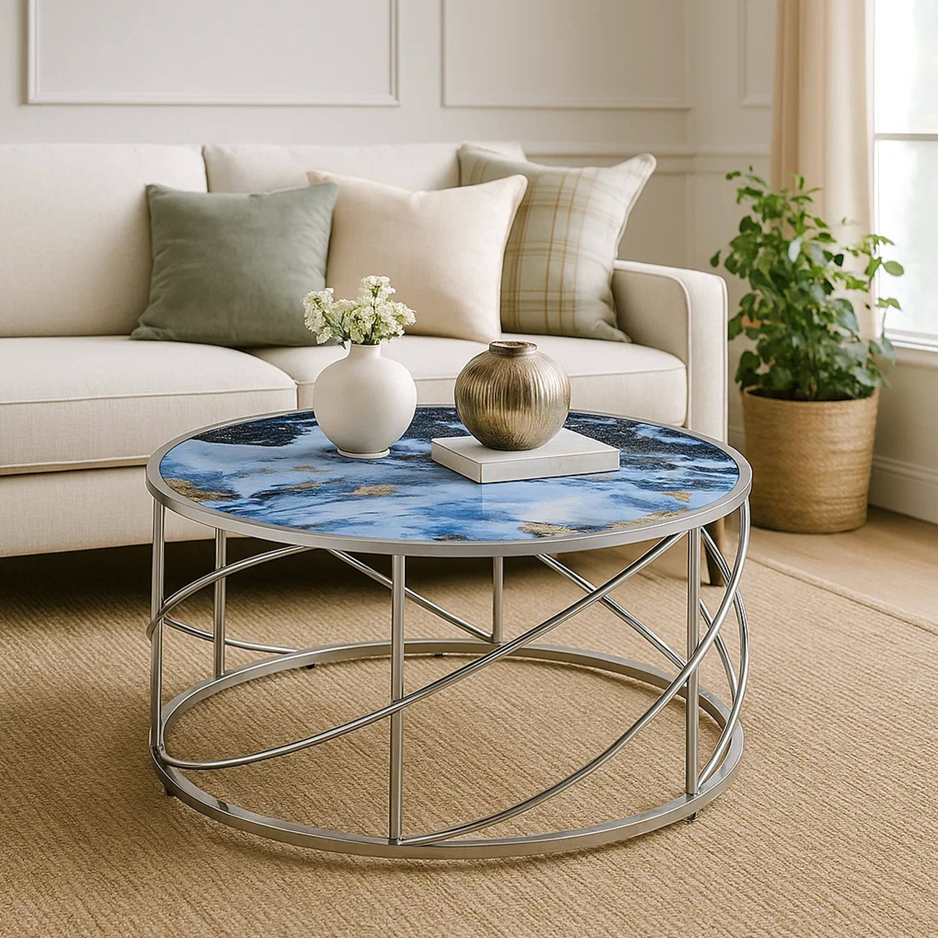 Manhattan Lane Shira Round Coffee Table, 33 Inch, Open Chrome Base ...