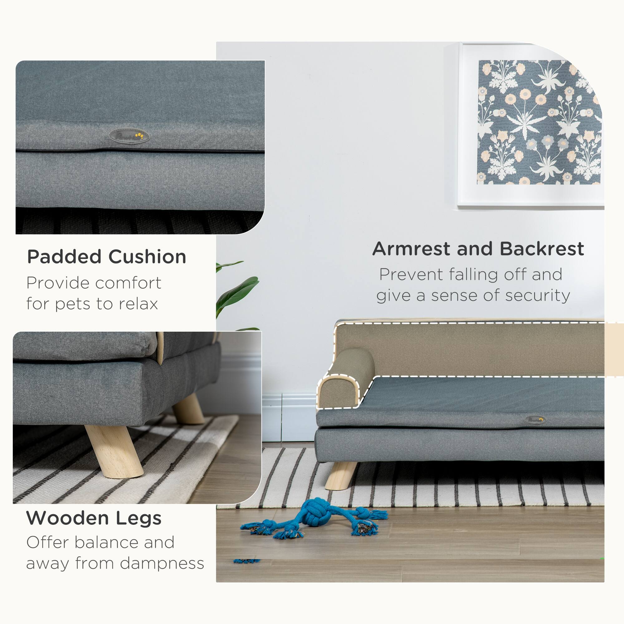 Lirago 39" W Soft Foam Large Dog Couch Fancy Bed Wooden LegscElevated ...