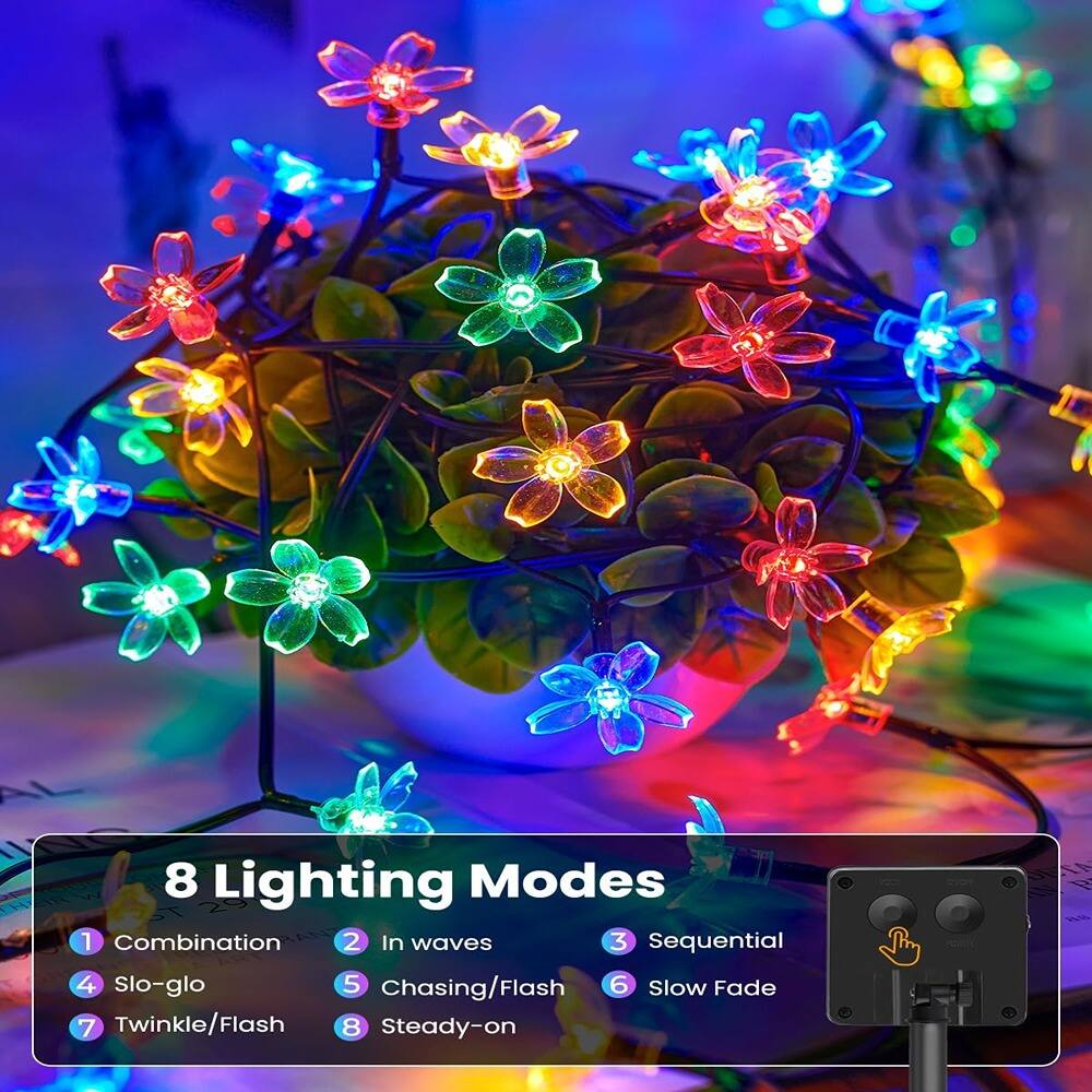 MOSZAR LLC 60 Multicolored LED Flower Solar String Lights for Garden ...
