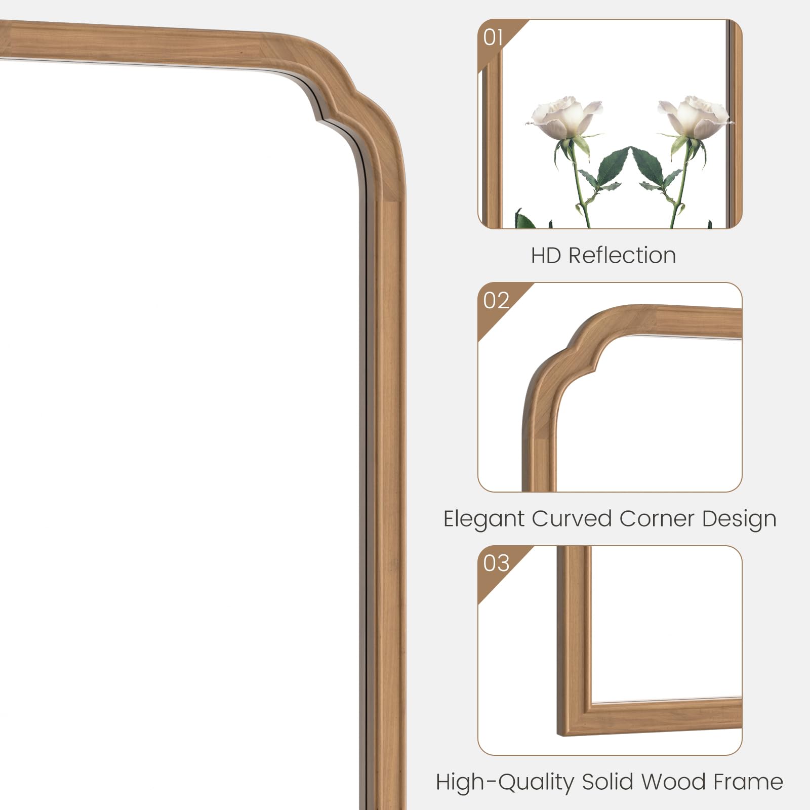 Comfort Essence Wood Frame Wall Mirror Rounded Corner Arch Rectangle ...