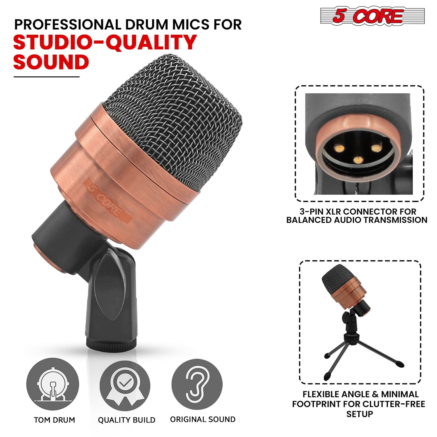 5 CORE Conga Mic Snare Tom Microphone Drum Kit Condenser XLR Instrument ...