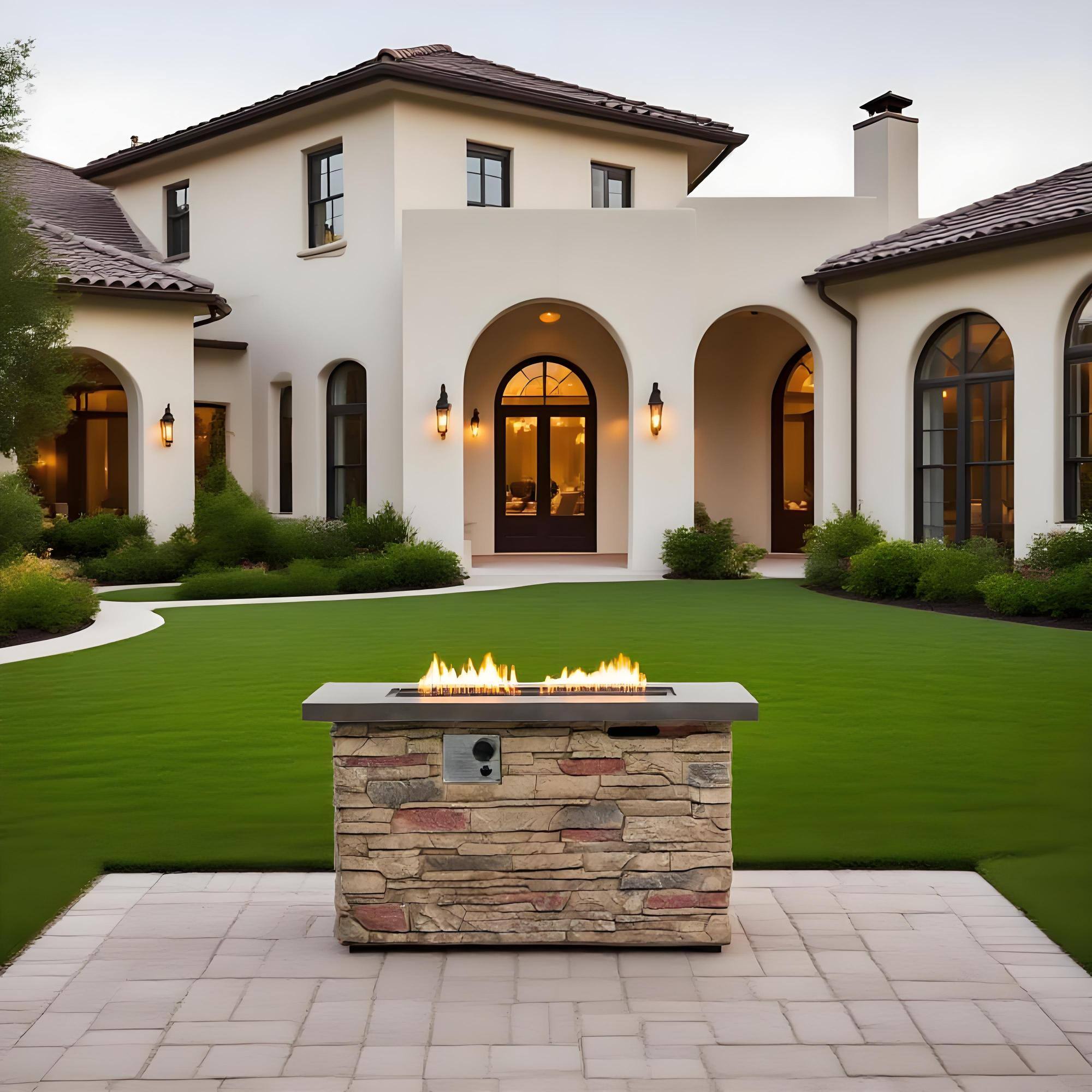 APRILSOUL 42 inch Propane Gas Fire Pit Table Rectangular Concrete Fire Pit for Outside Patio ...