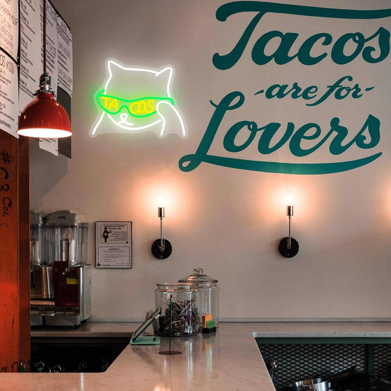 Auledio Tacos Sunglasses Cat Neon Sign, Anime Neon Signs for Wall Decor ...