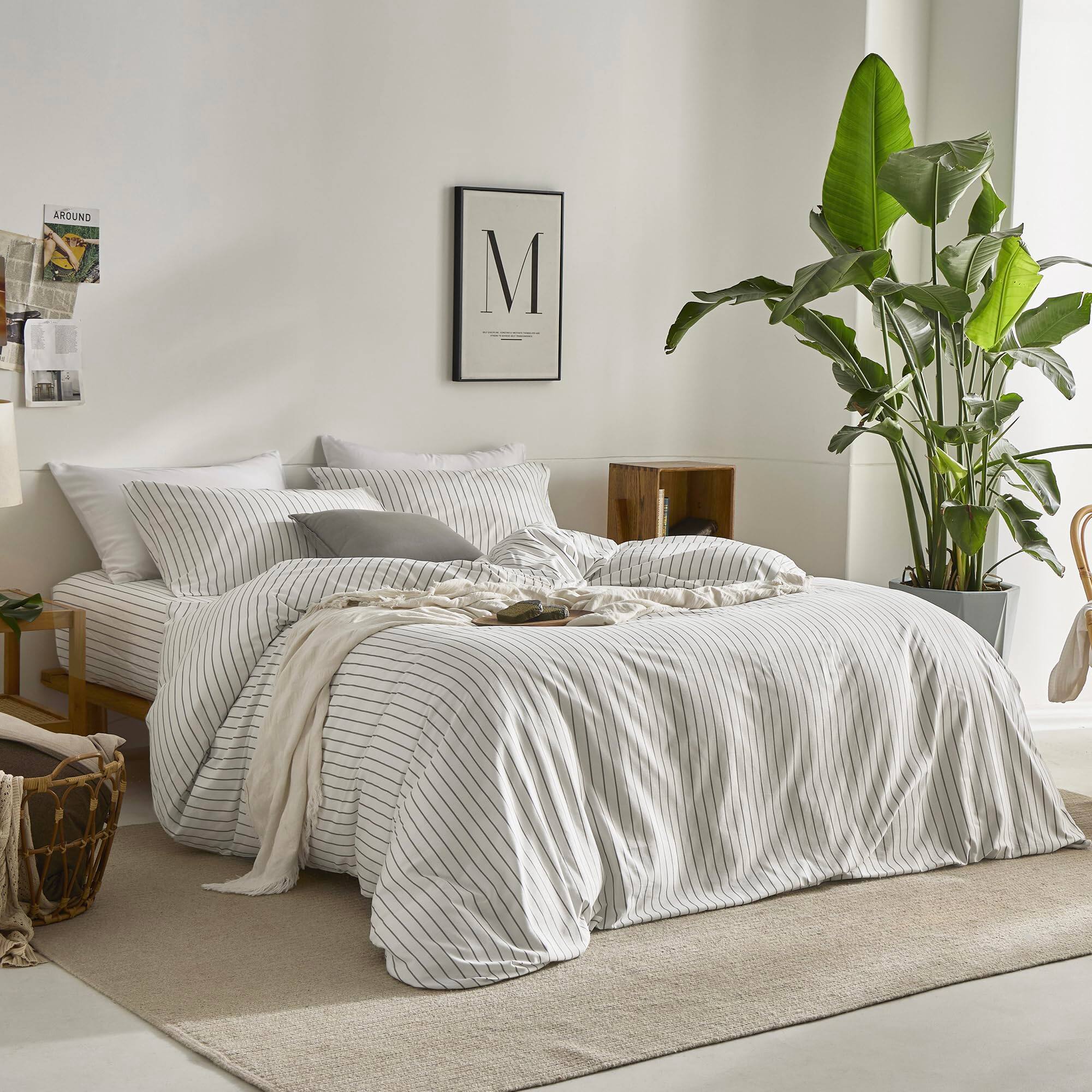 Reds Spade Striped Duvet Cover Set Cotton 3pcs Vertical Stripes Bedding Zipper Closure 8 Corner ...