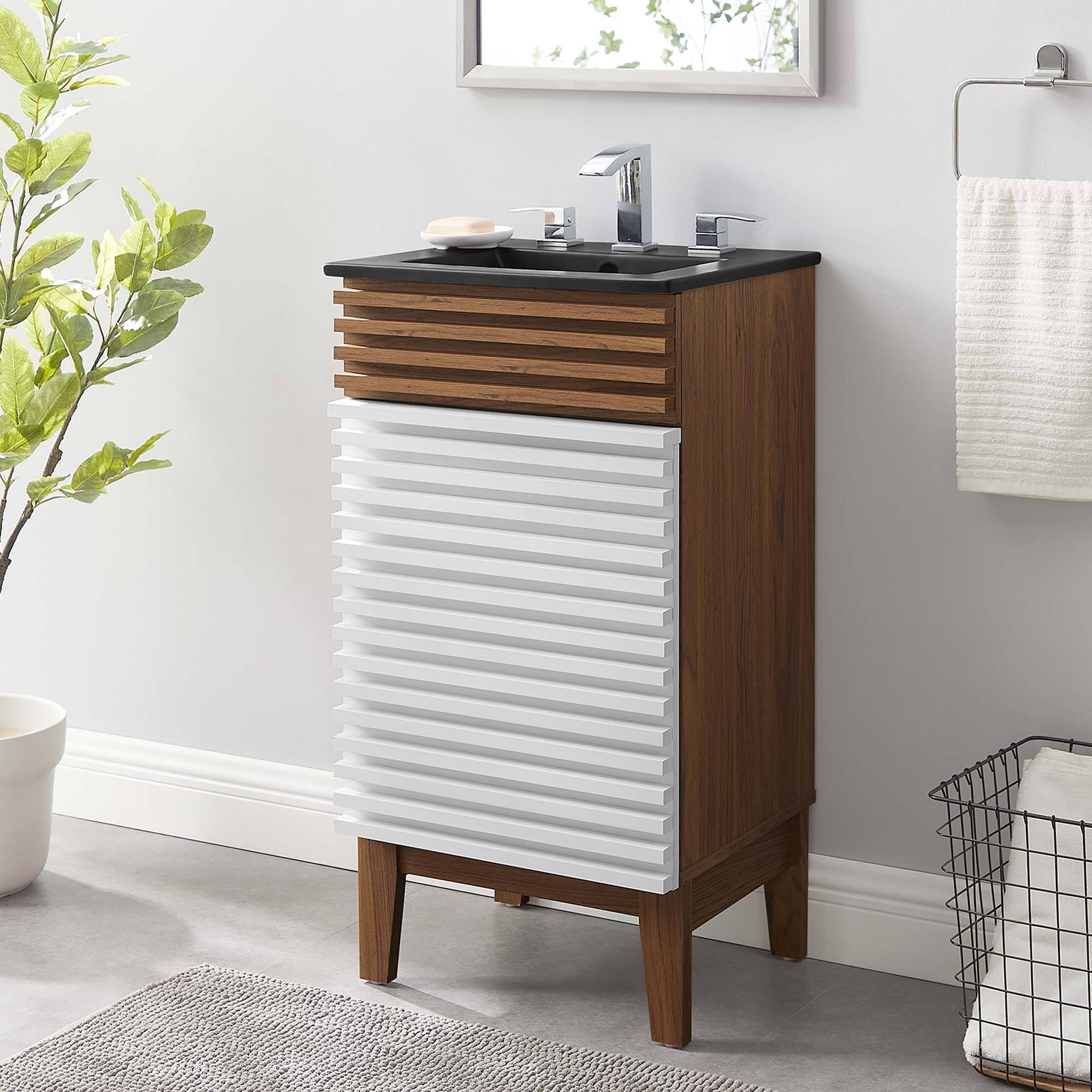 Modway Render Bathroom Vanity with Black Basin Included White Walnut ...
