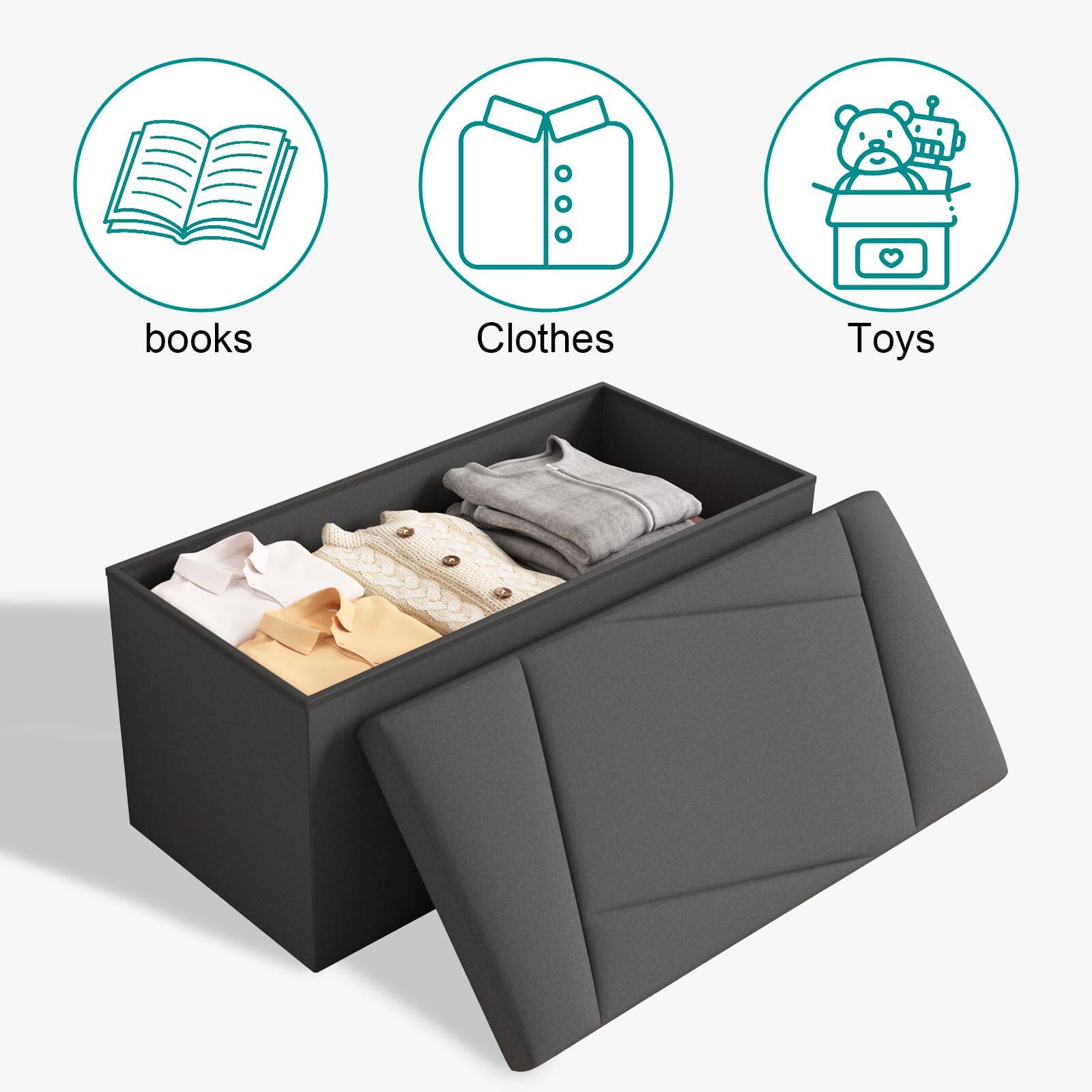 JETRANSPORT Folding Storage Ottoman Bench 30 Inches End Of Bed For ...