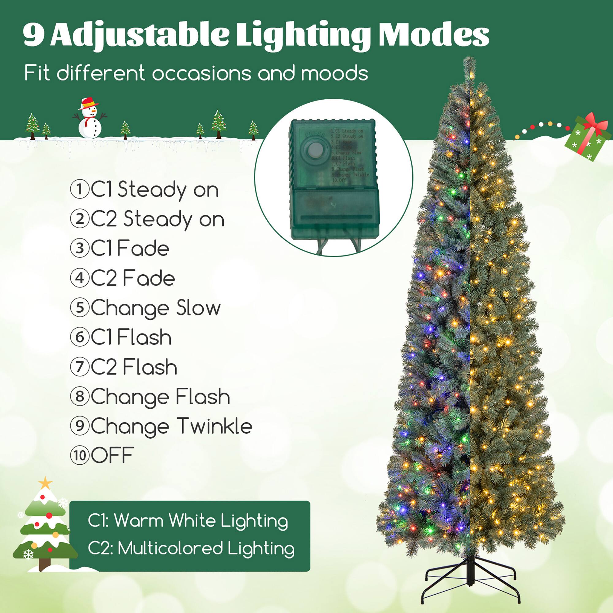 Gymax 9 FT Artificial Xmas Tree w/ 1168 Branch Tips 500 LED Lights 9 ...