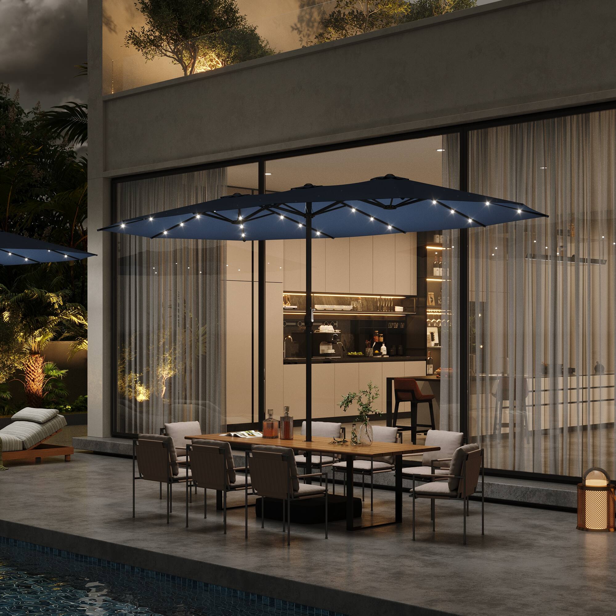 Famapy Large Rectangular Outdoor Patio Umbrella with Integrated Edge ...