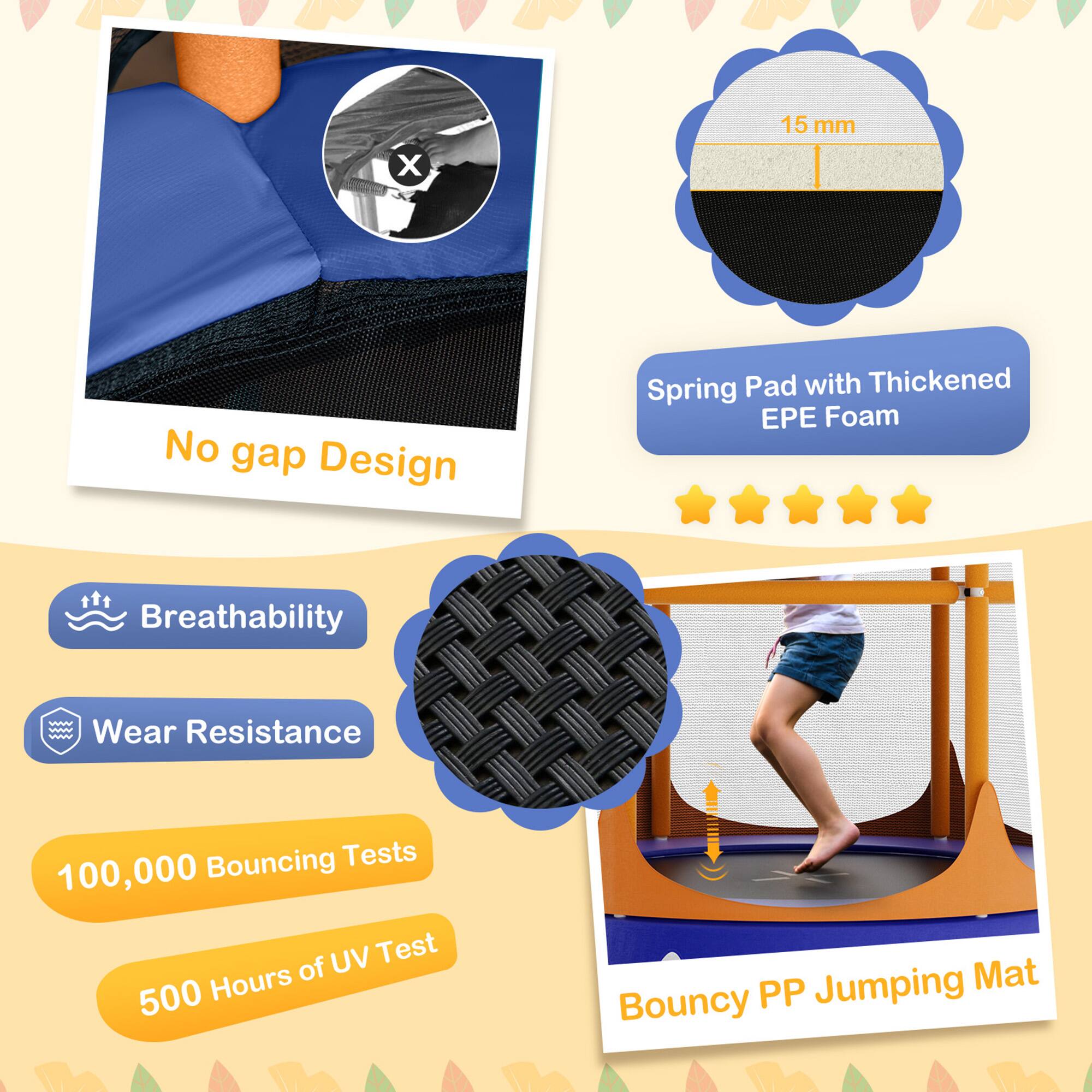 Gymax 64'' Kids Trampoline w/ Detachable Canopy Safety Enclosure Net ...