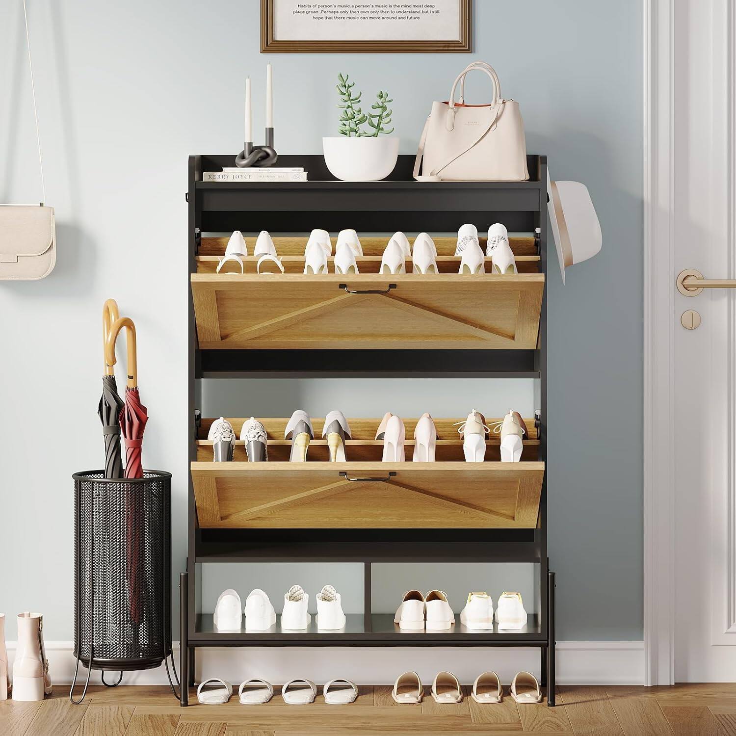 Babevy Shoe Cabinet with 4 Flip Drawers, Freestanding Organizer, Dry ...