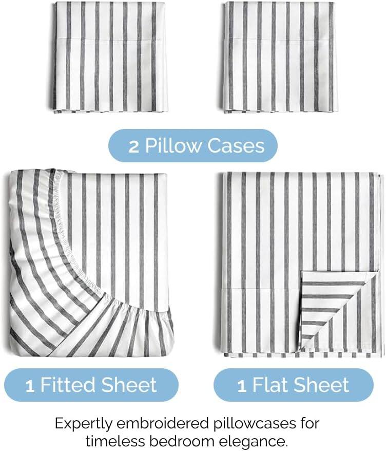 CGK Linens Luxuriously Soft 4 Piece Striped Sheet Set Wrinkle Resistant ...