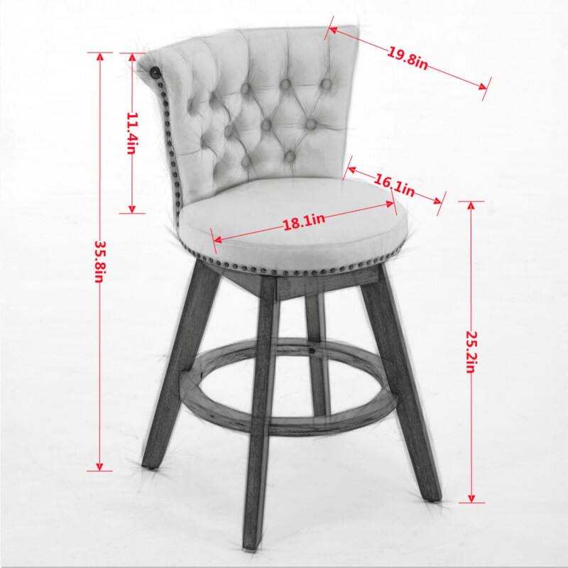HTUTWOO Mid Century Modern Counter Height Bar Stools Set of 2, Linen ...