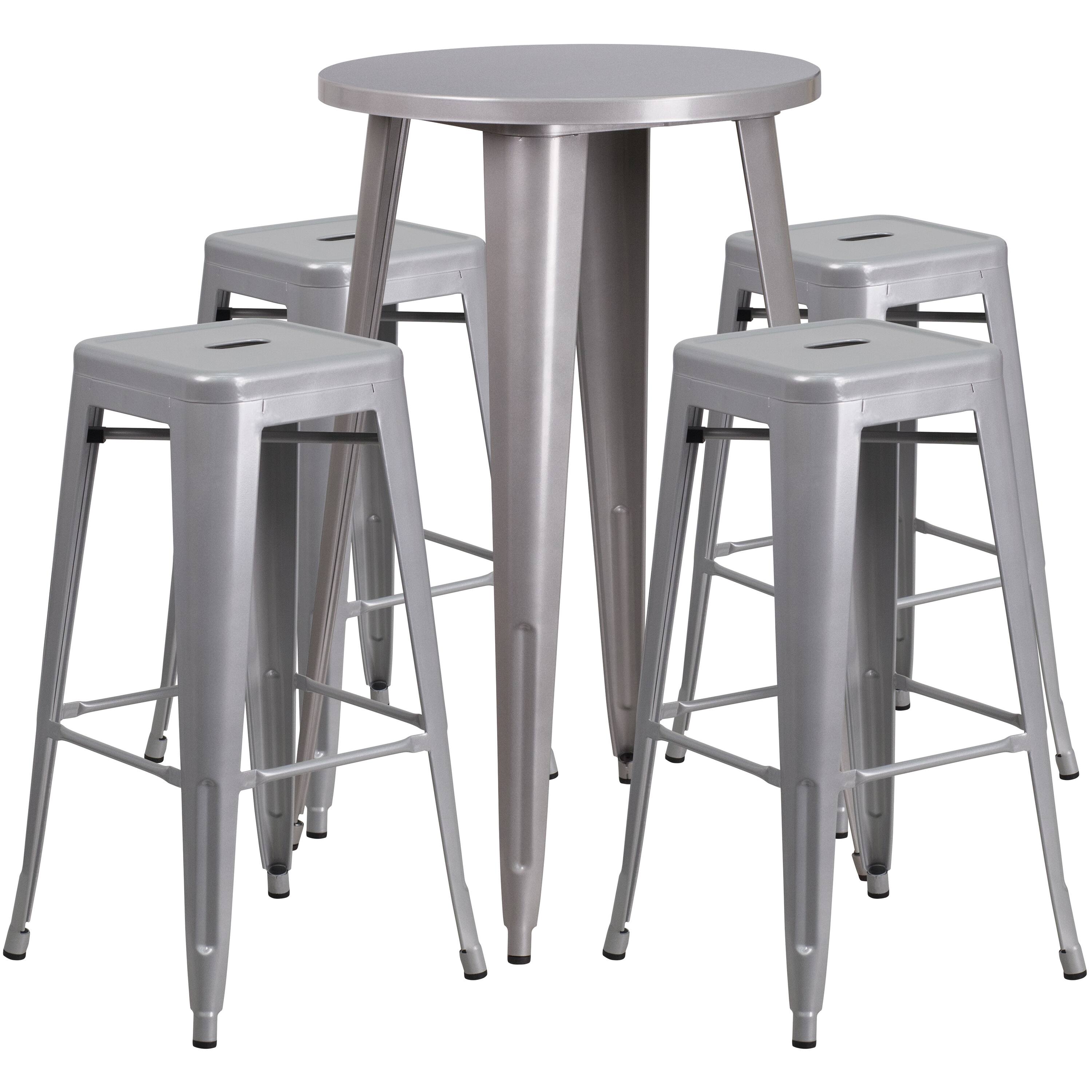 Emma + Oliver Commercial Grade 24" Round Metal Indoor Outdoor Bar Table ...