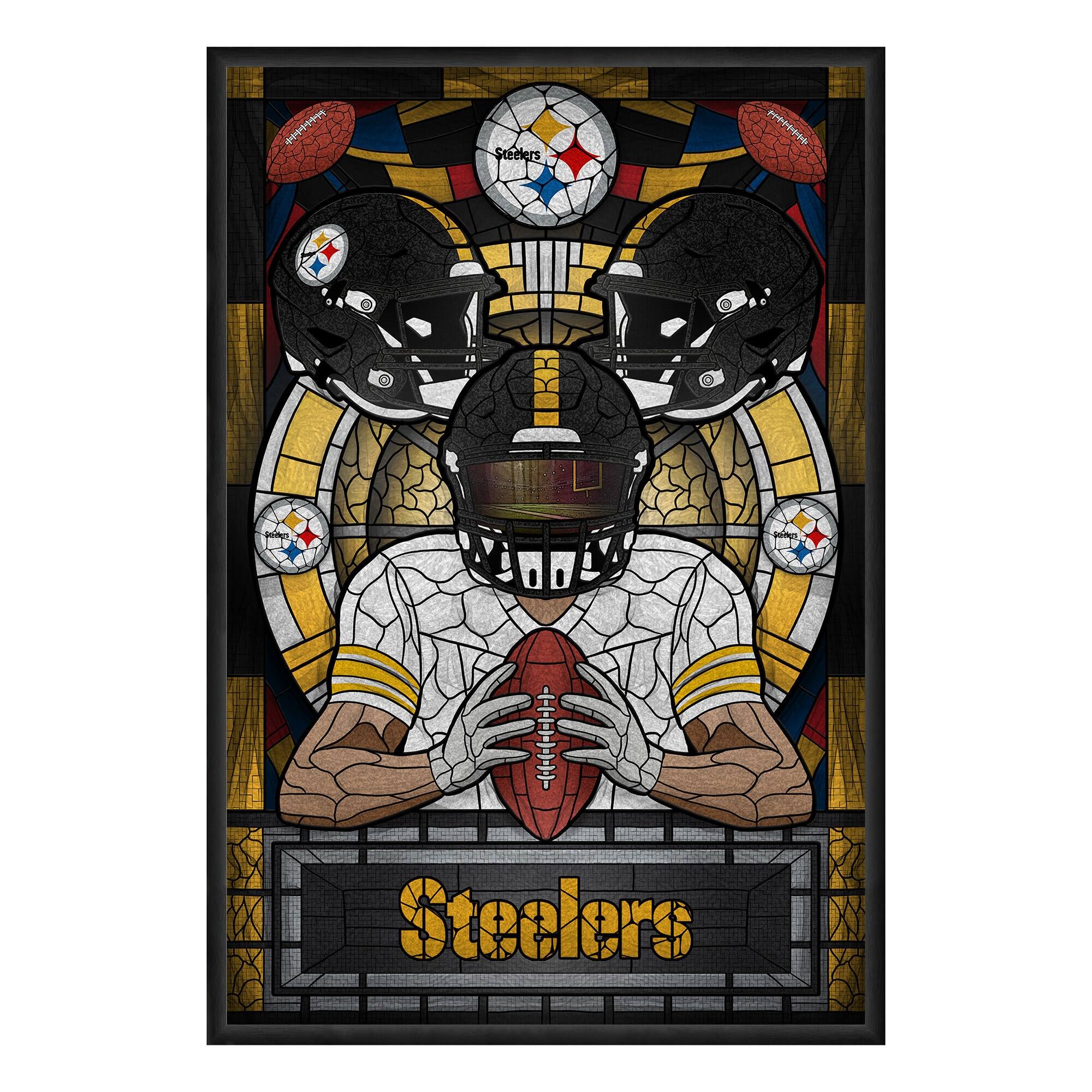 Sporticulture Pittsburgh Steelers Framed Stained Glass Art Print Black ...