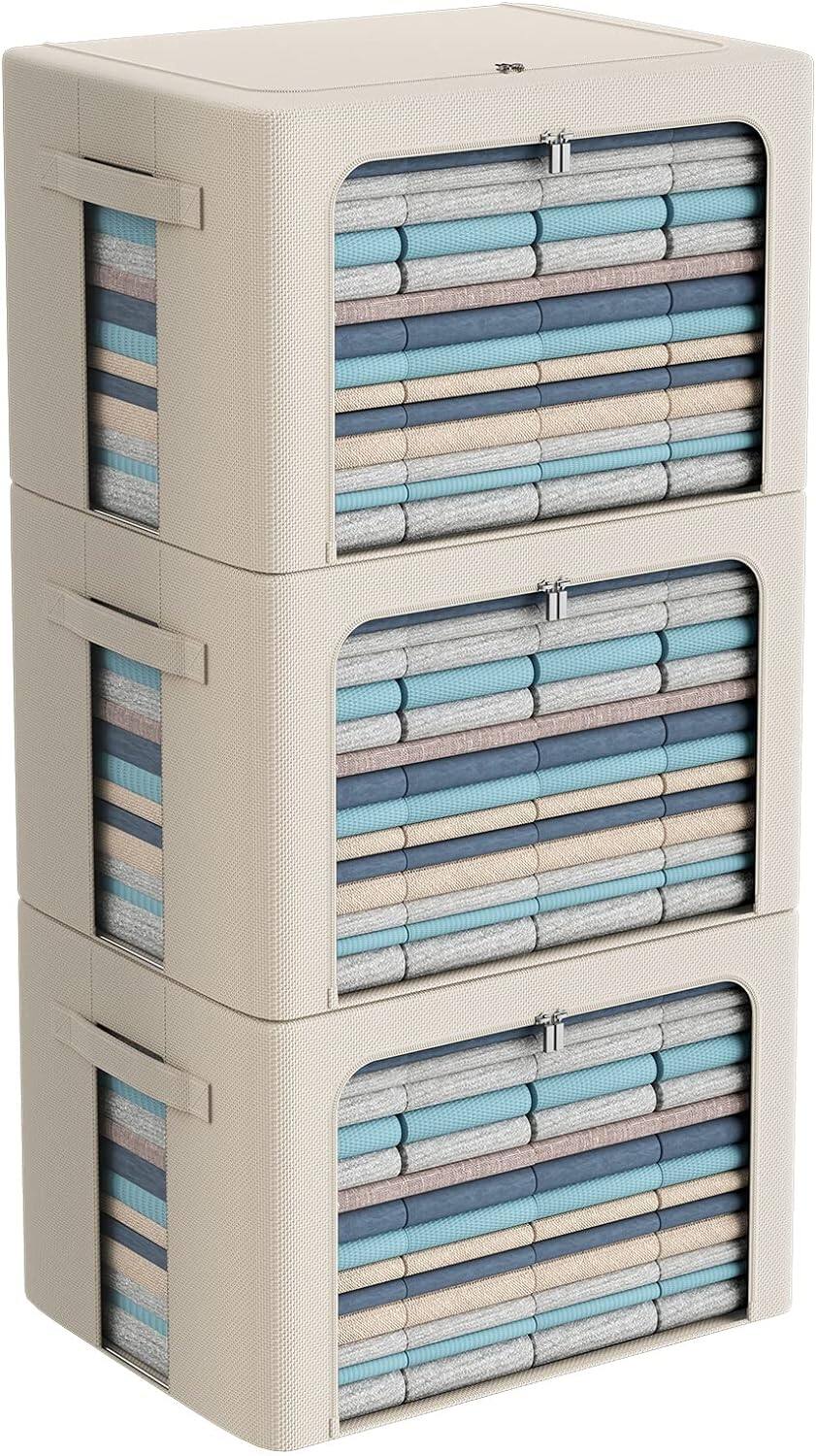 blue 3Pack Frame Storage Box Clothes Storage Bin Bags Oxford Fabric ...