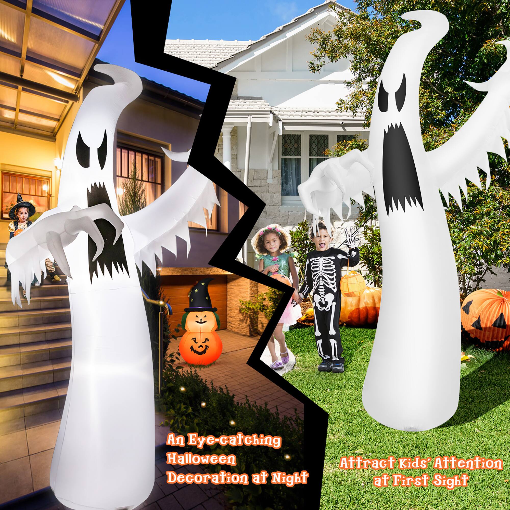 Costway 12ft Halloween Inflatable Ghost Quick Blow up w/LED Lights Outdoor Yard Scary Decoration ...