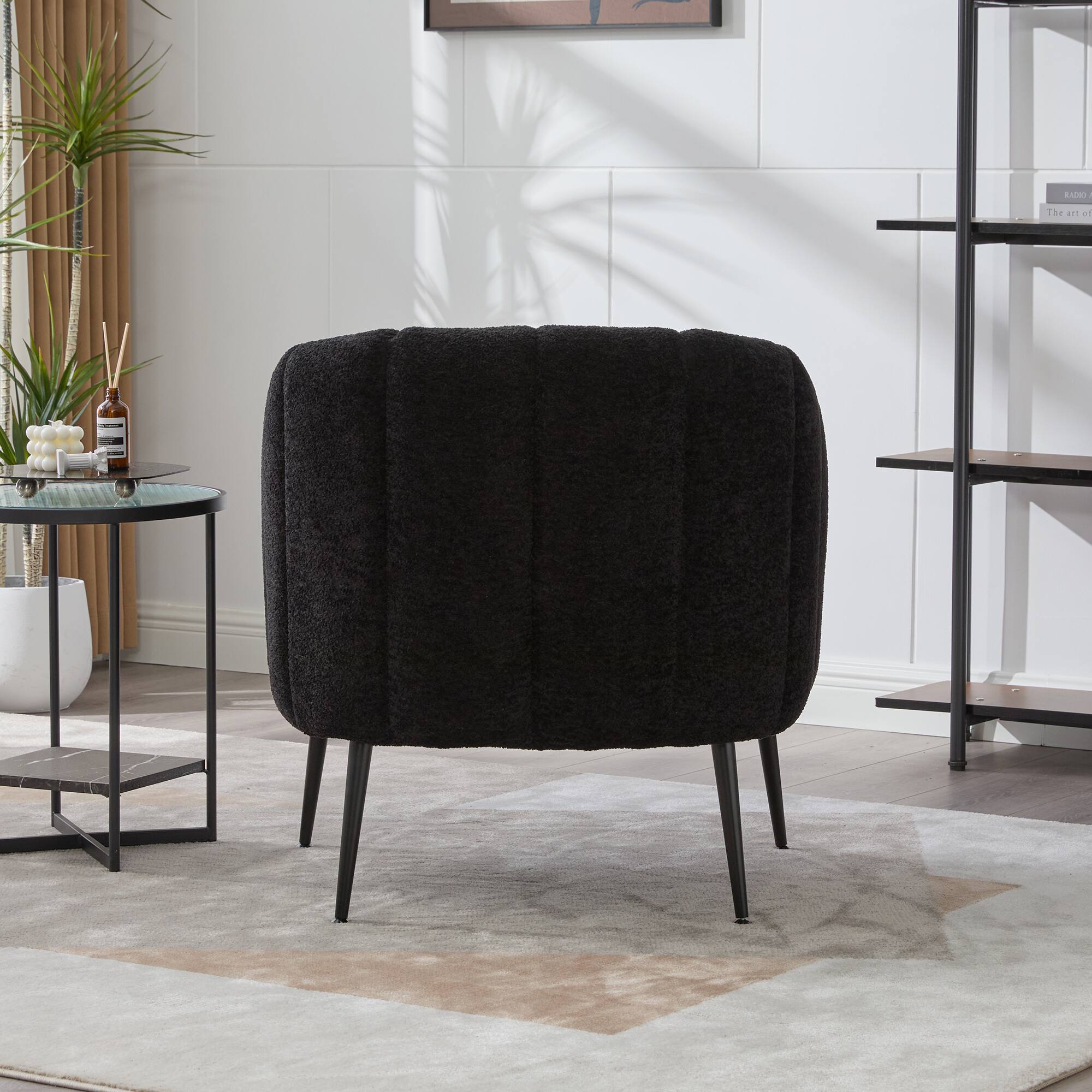 APRILSOUL Modern Upholstered Chenille Vanity Barrel Accent Chair Metal ...