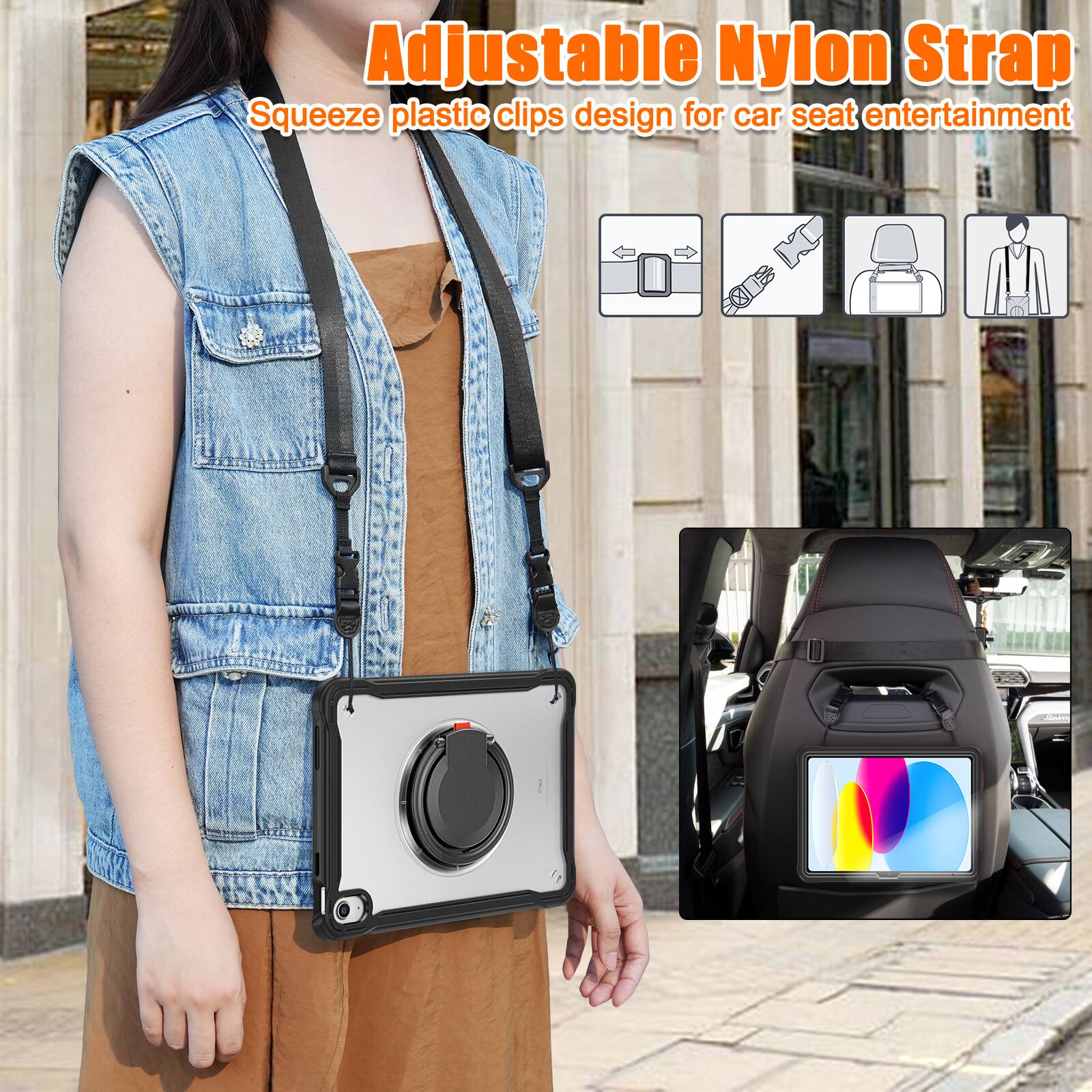 Dteck Crossbody Strap Hybrid Rugged Case Shockproof 360° Rotating Stand ...