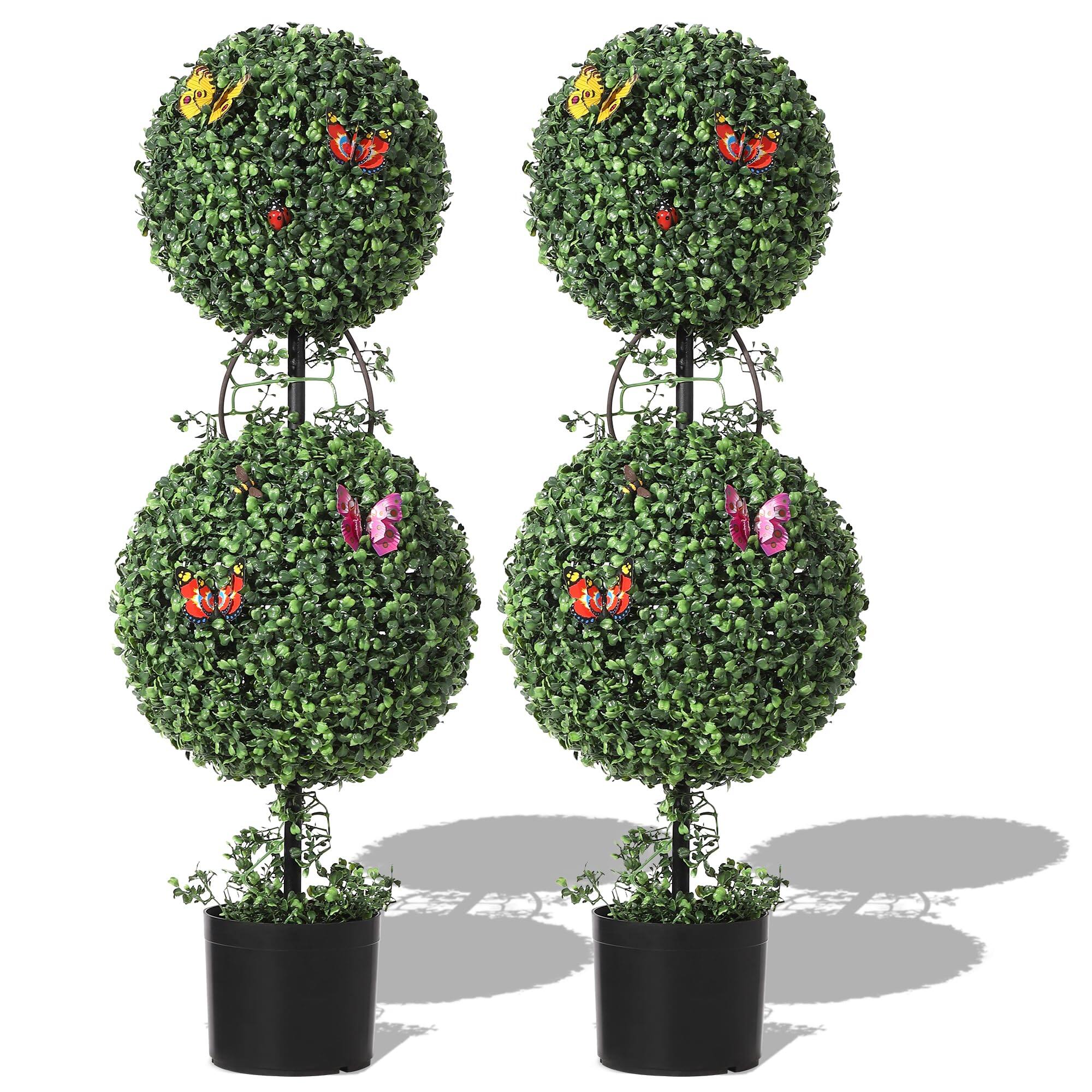 Homhougo 3 FT Artificial Double Ball Topiary Trees, Artificial Plants ...