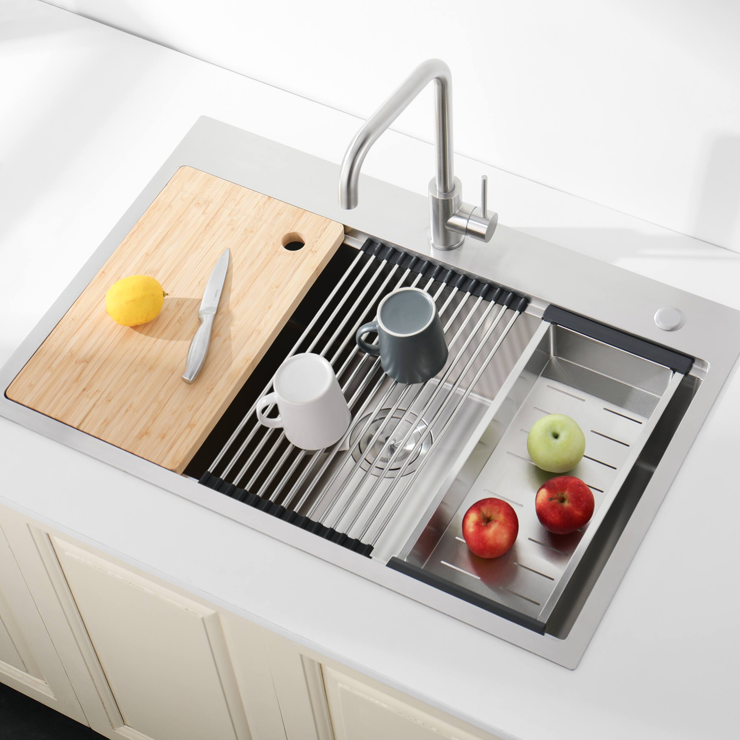 APRILSOUL Stainless Steel Kitchen Sink 33x22 Single Bowl Overmount ...