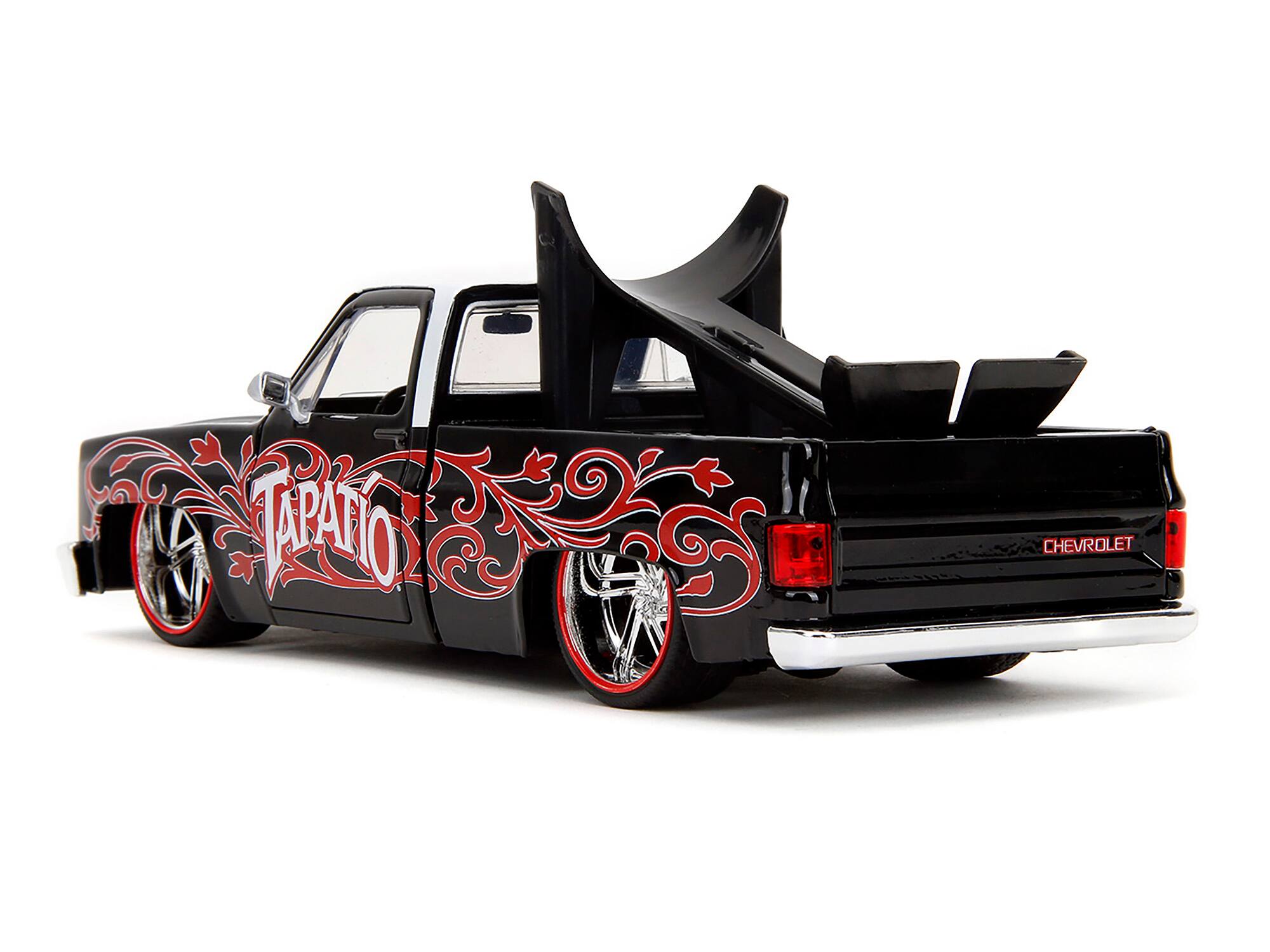Jada 1985 Chevrolet C 10 Pickup Truck Black with White Top and Graphics ...