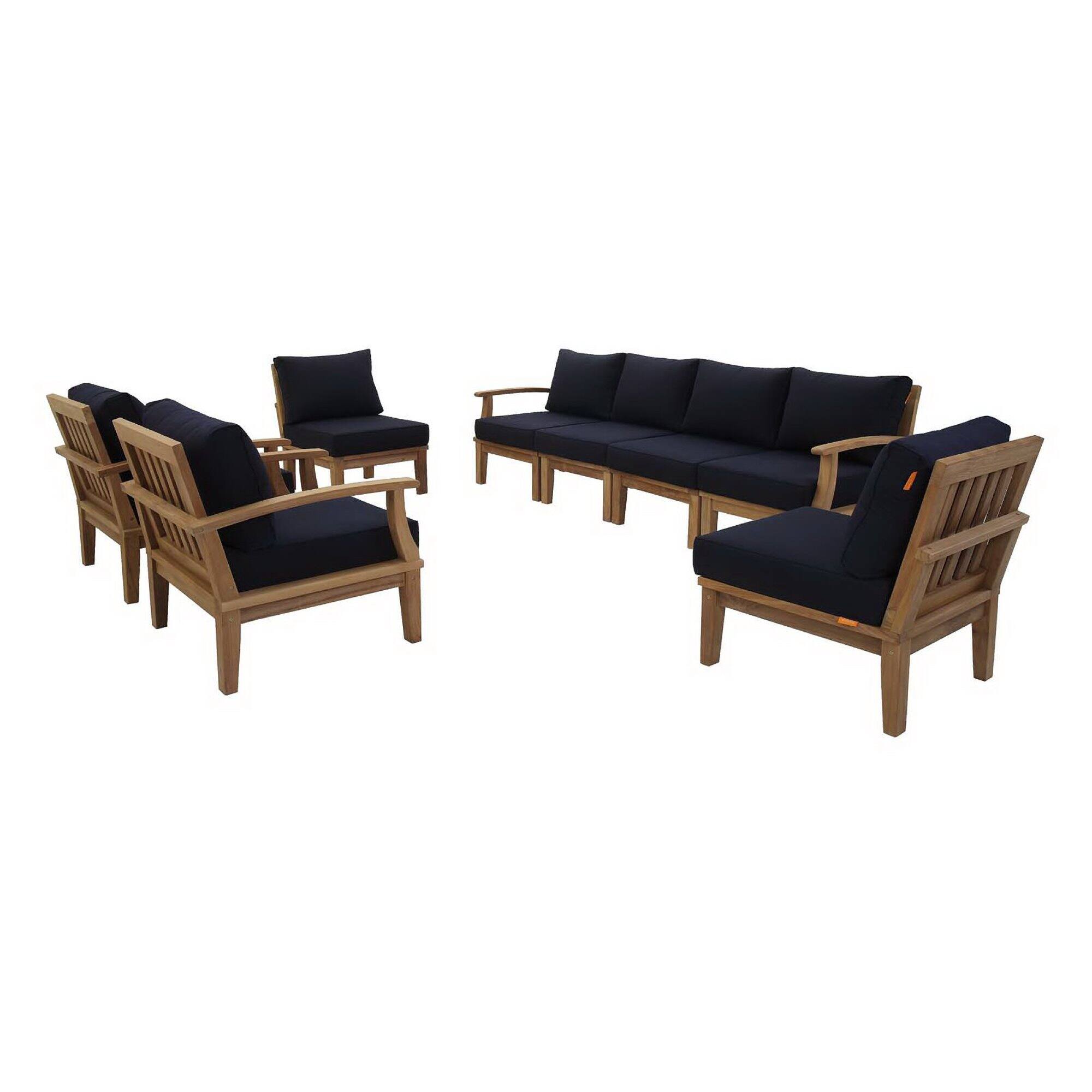 Marina 8 Piece Outdoor Patio Teak Set by Modway Natural Navy EEI-1817 ...
