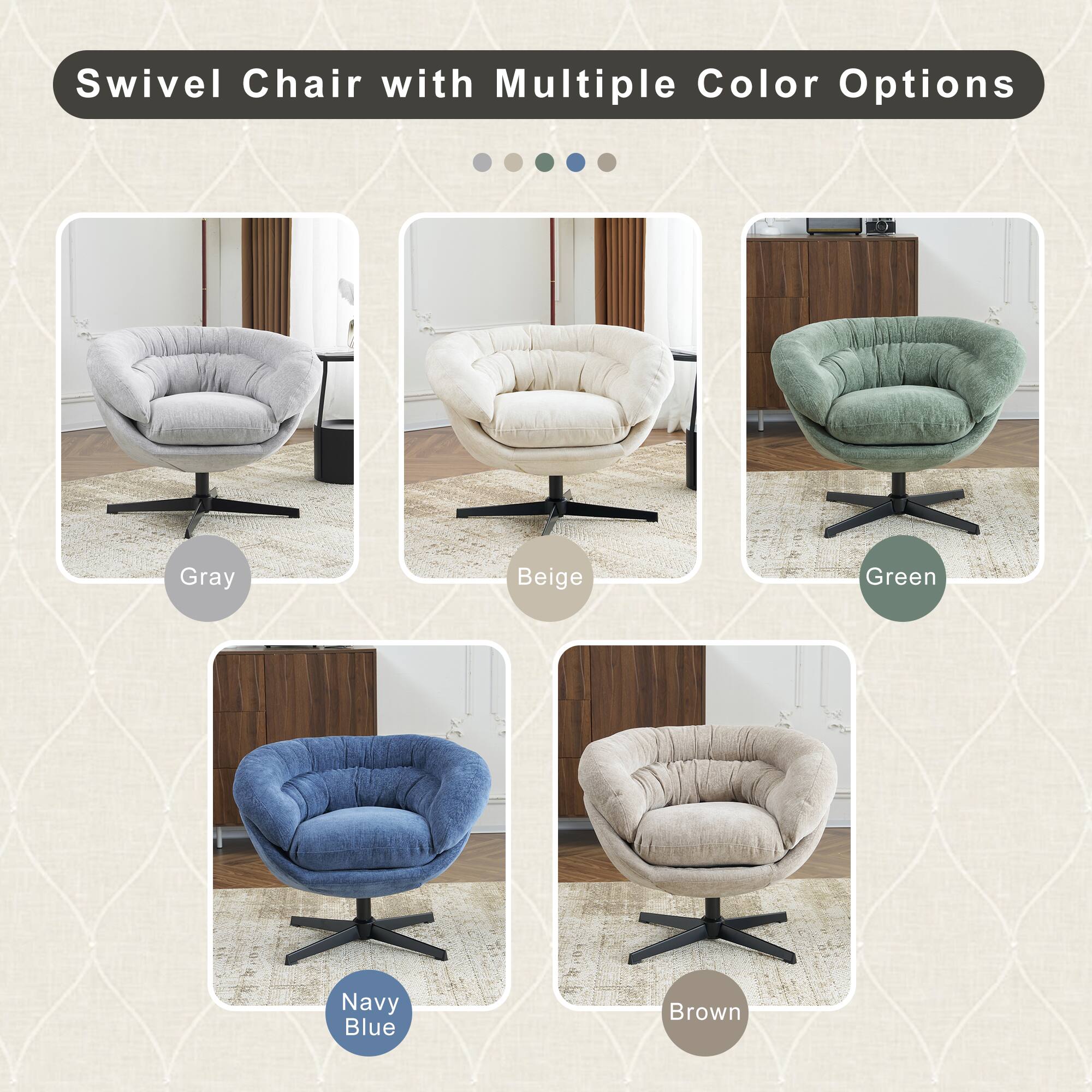 APRILSOUL Modern Chenille Office Chair 360 Swivel Living Room Bedroom ...