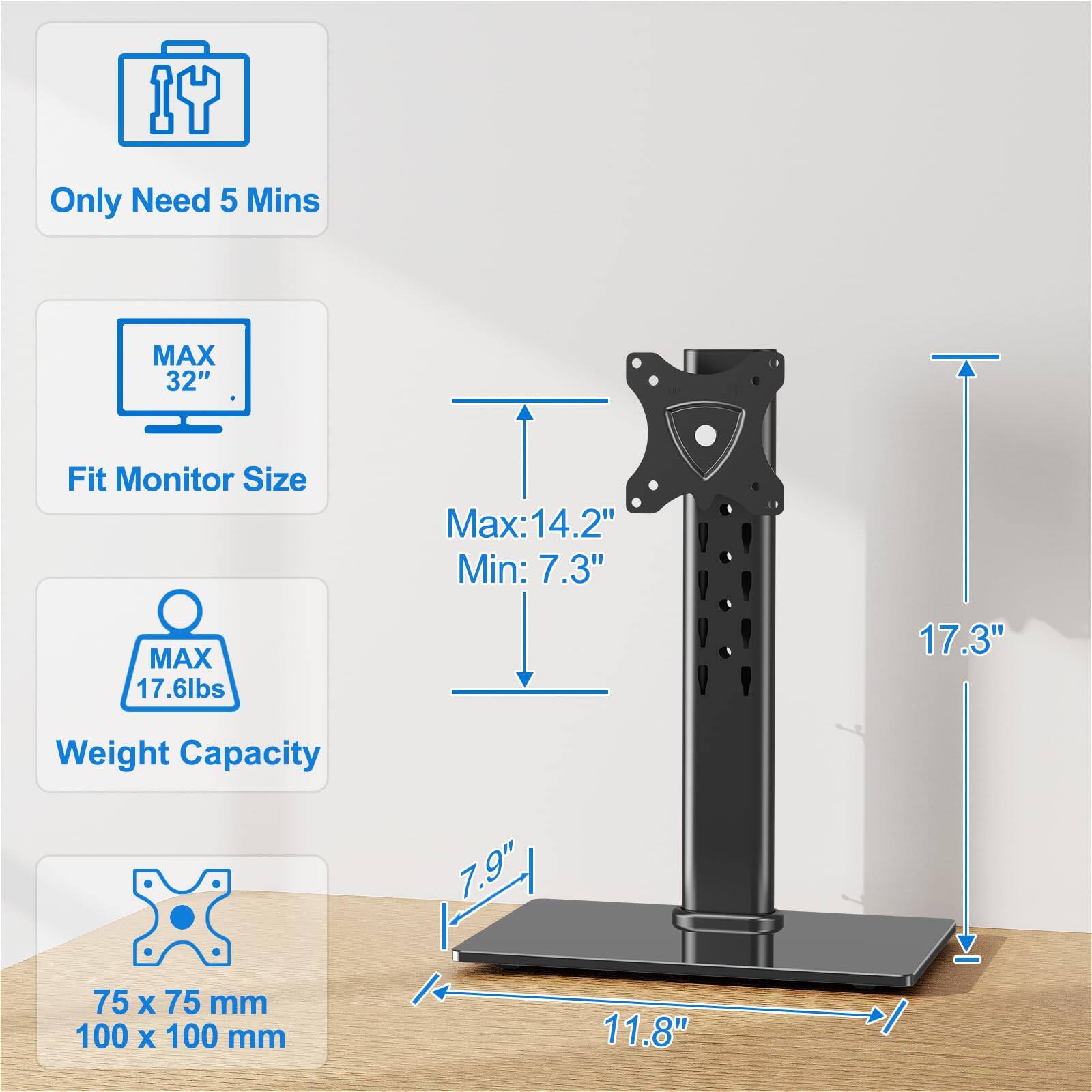 ThinkLink Electronic Single Monitor Stand Fits Max Computer Screen Free ...